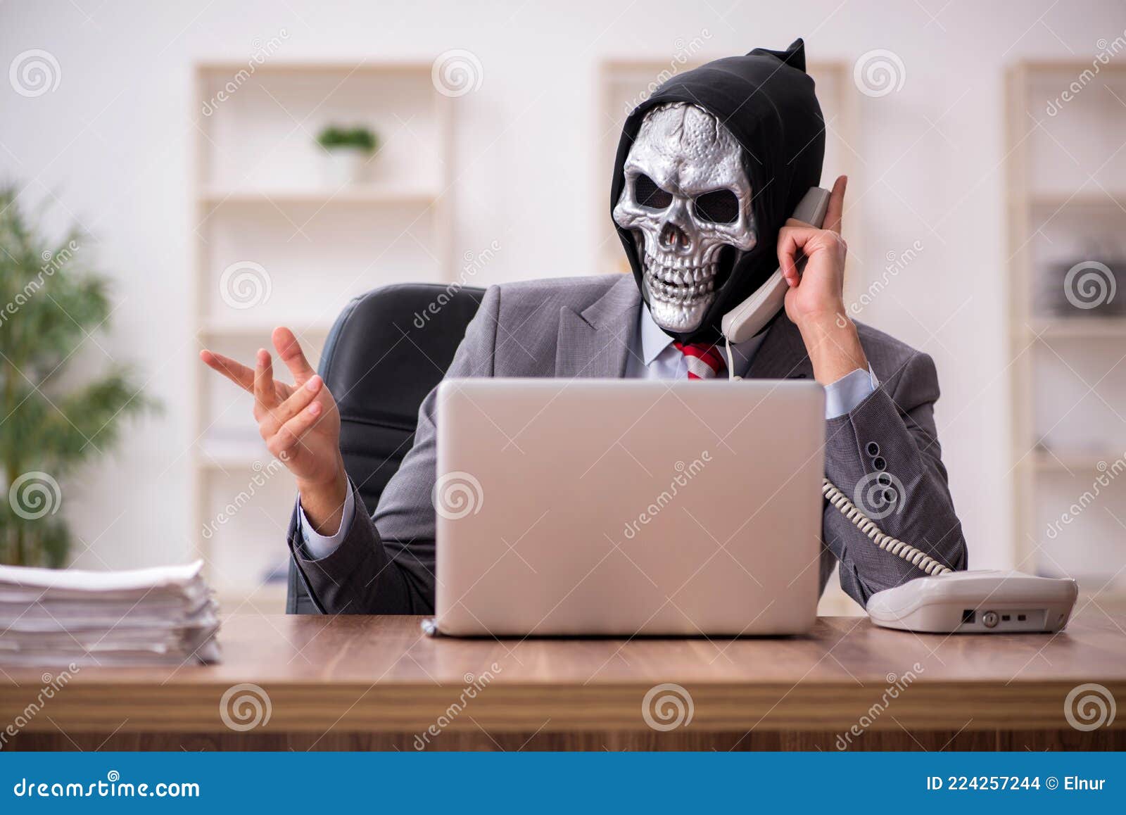 Devil Businessman Employee Sitting at Workplace Stock Photo - Image of ...