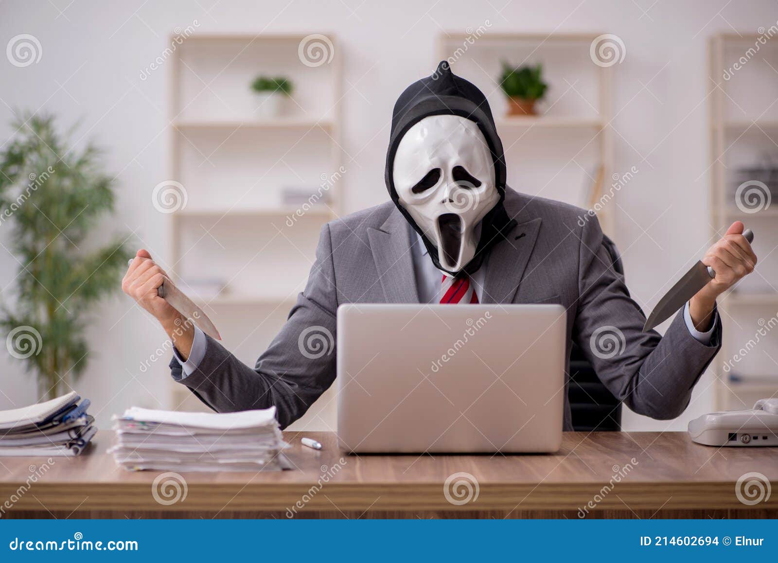 Devil Businessman Employee Sitting at Workplace Editorial Stock Image ...