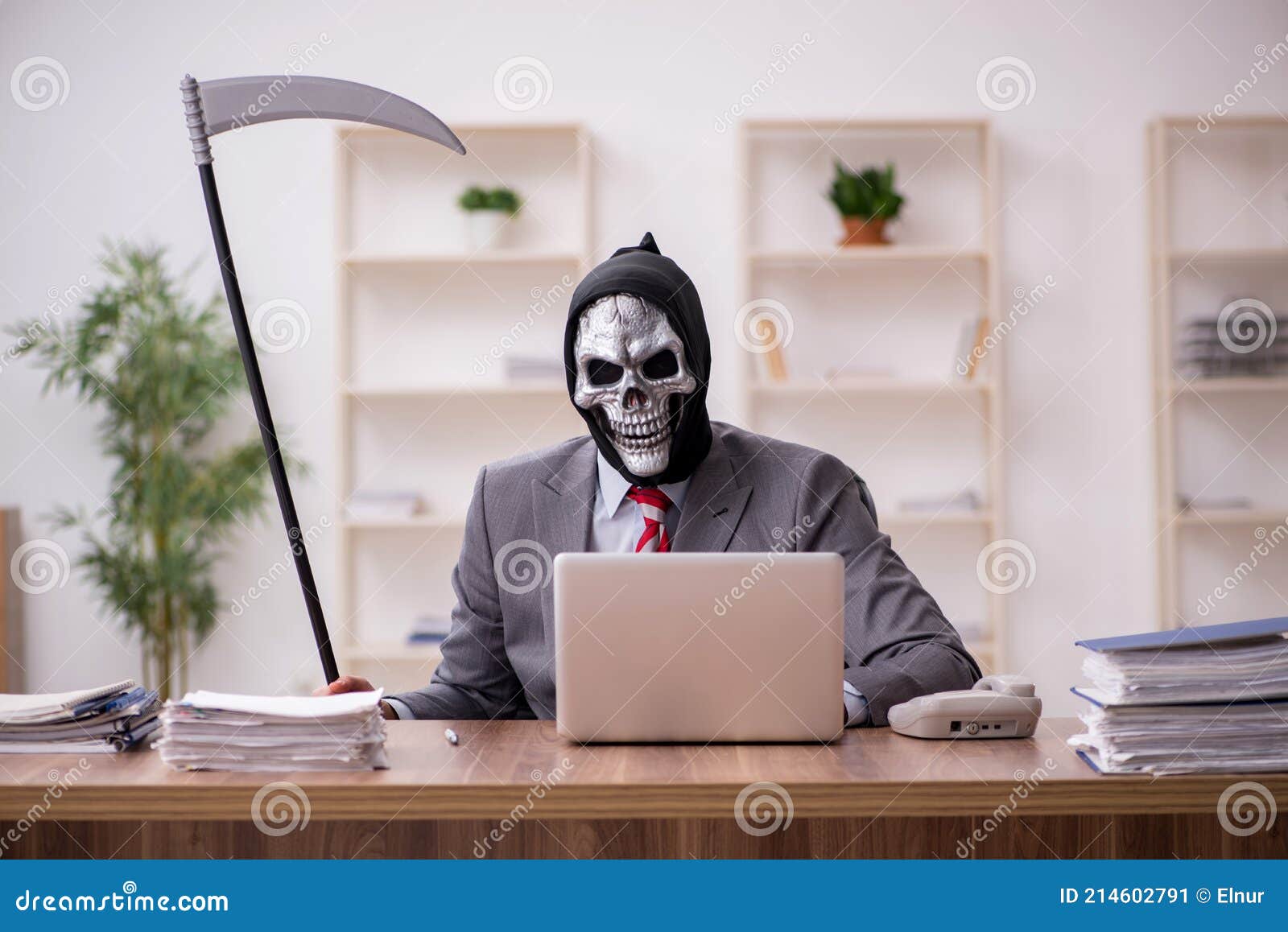 Devil Businessman Employee Sitting at Workplace Stock Image - Image of ...