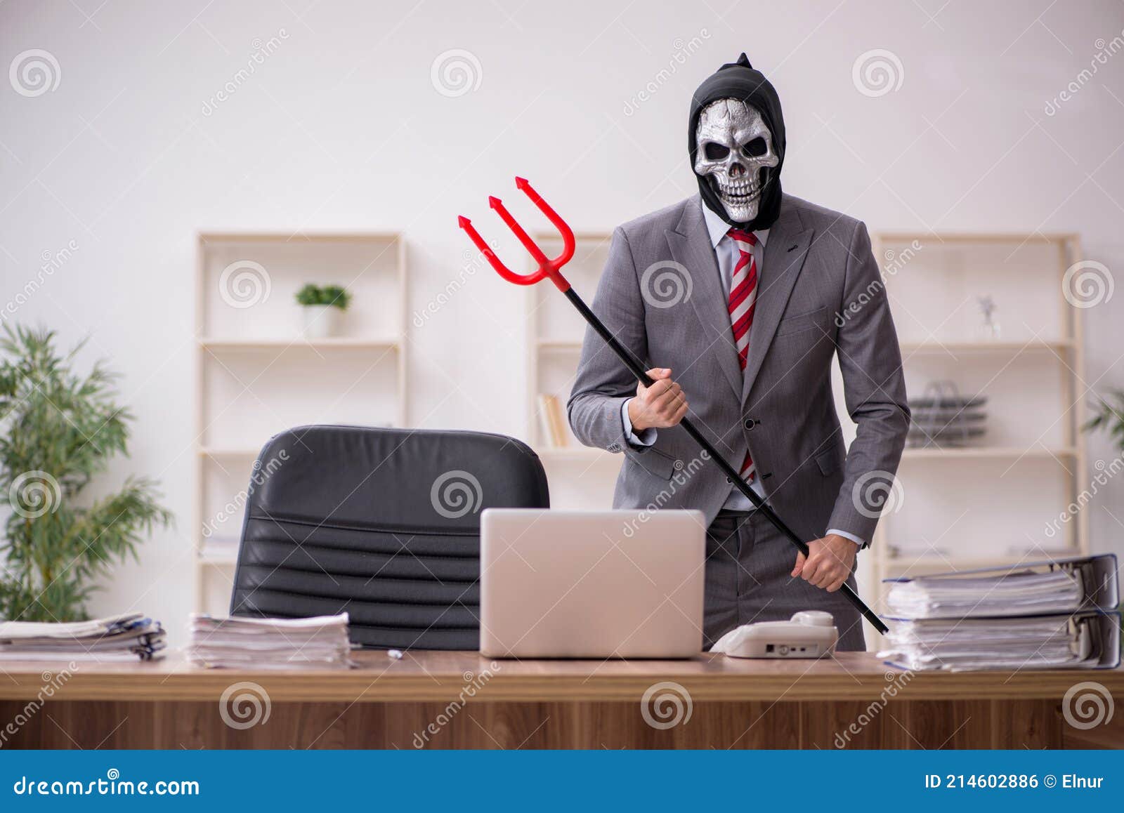 Devil Businessman Employee Sitting at Workplace Stock Photo - Image of ...