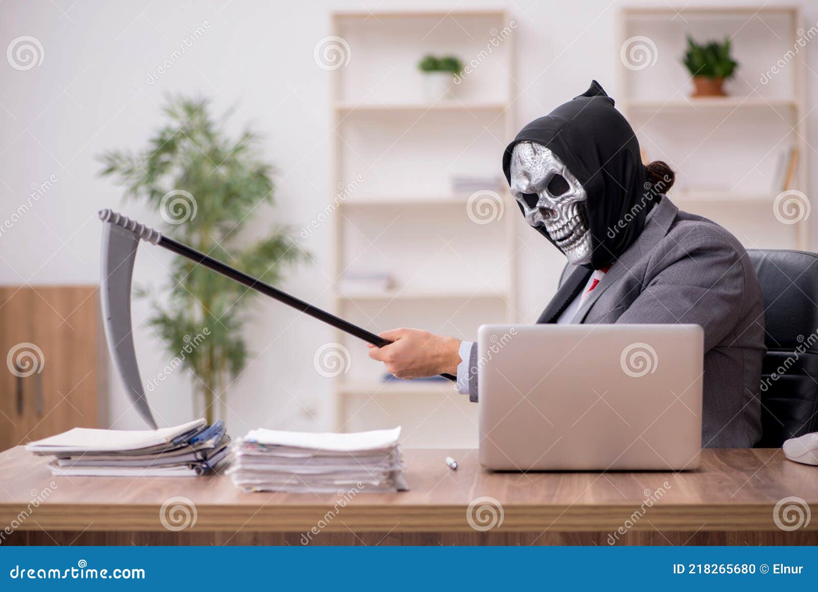 Devil Businessman Employee Sitting at Workplace Stock Photo - Image of ...