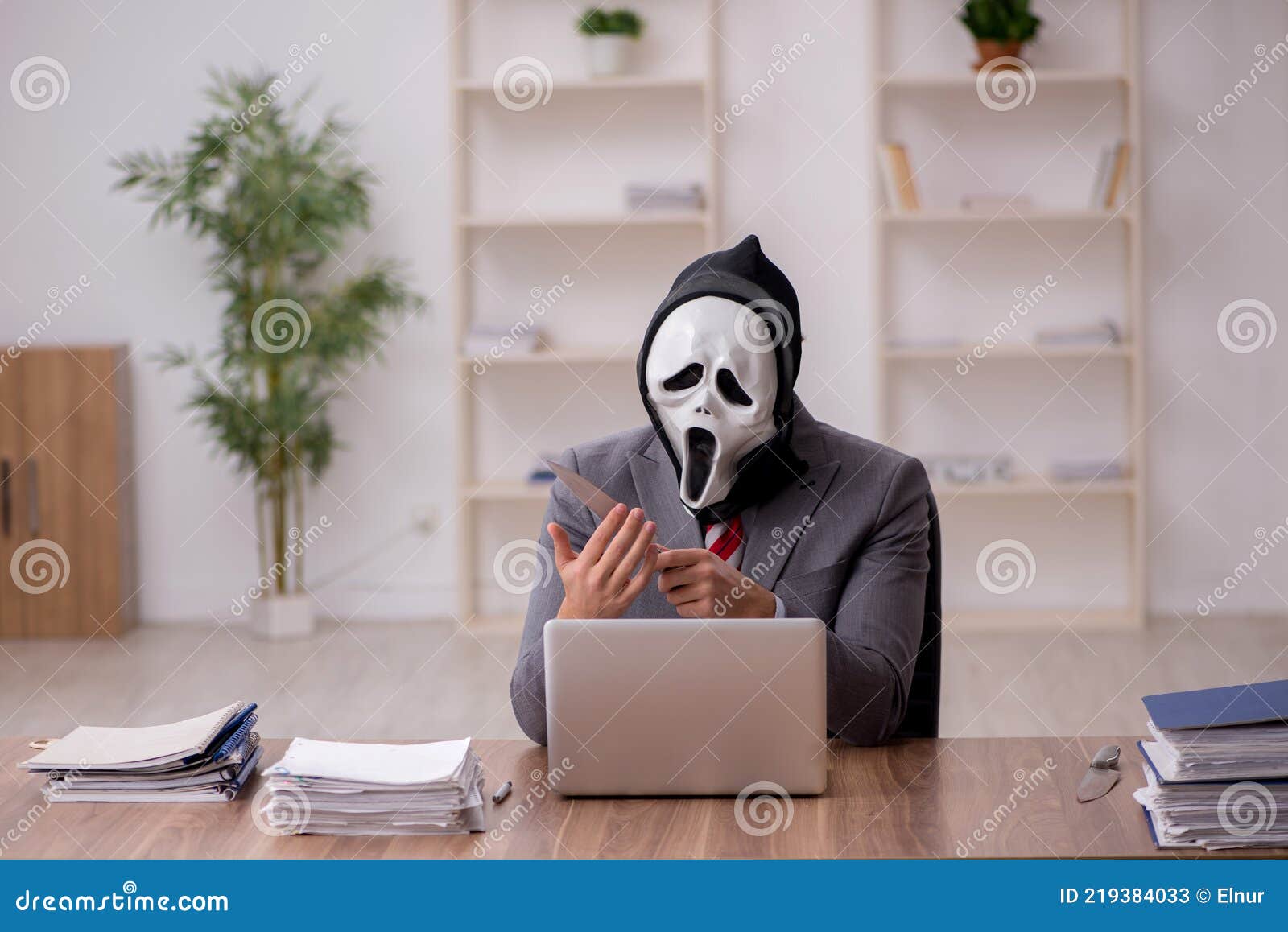 Devil Businessman Employee Sitting at Workplace Editorial Stock Photo ...