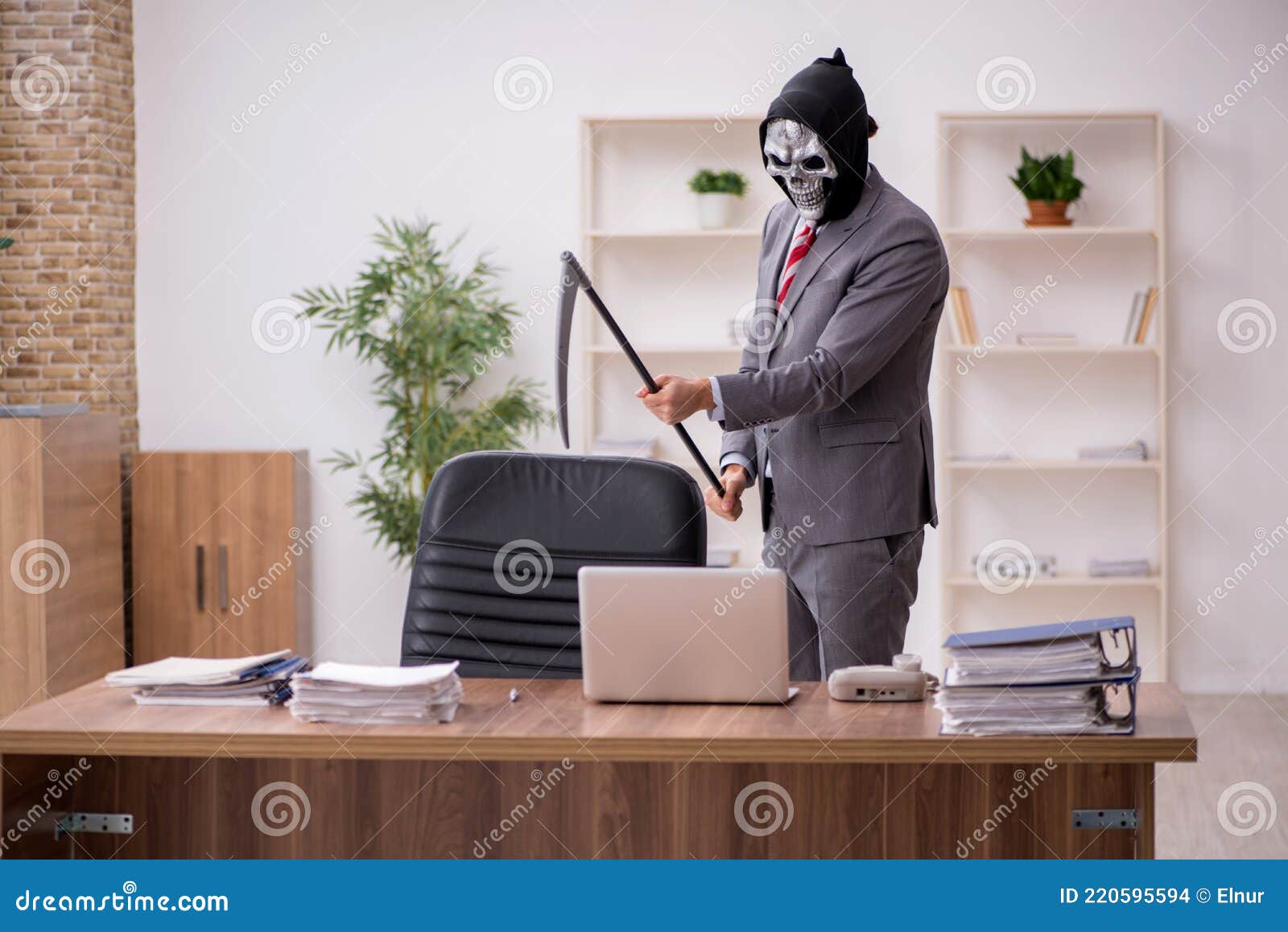 Devil Businessman Employee Sitting at Workplace Stock Photo - Image of ...