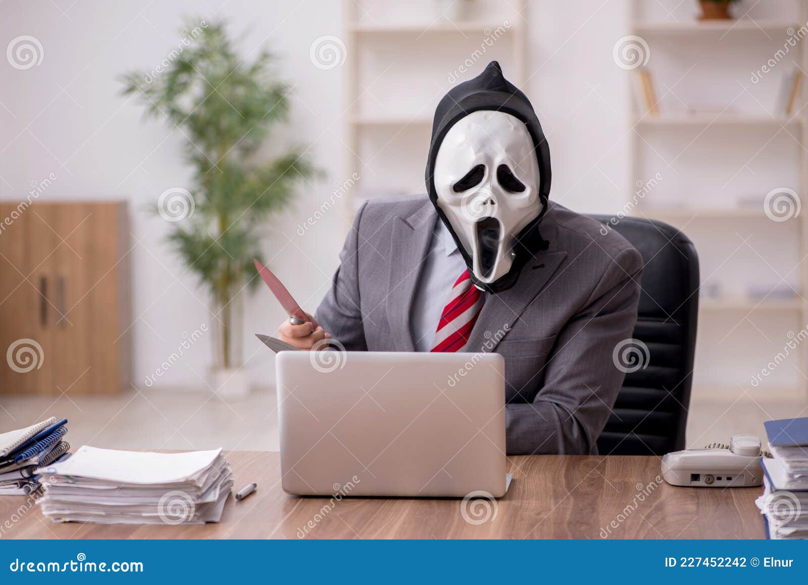 Devil Businessman Employee Sitting at Workplace Stock Photo - Image of ...