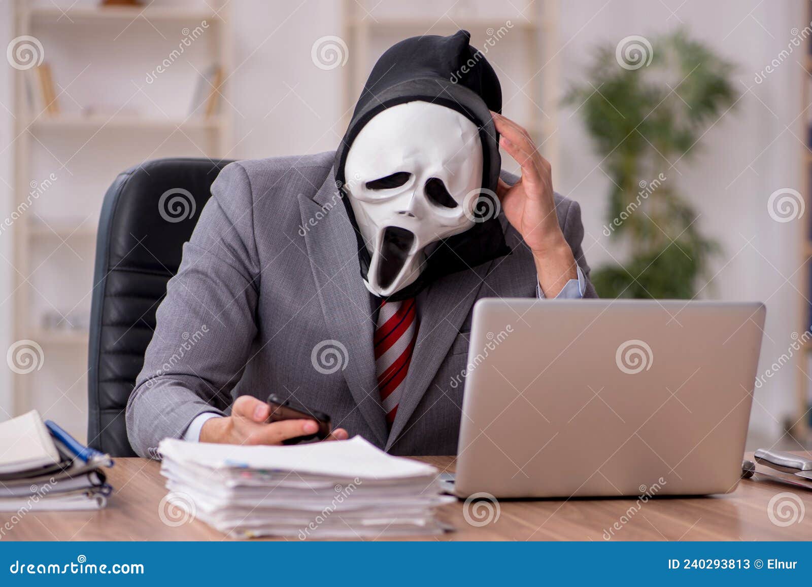 Devil Businessman Employee Sitting at Workplace Stock Image - Image of ...