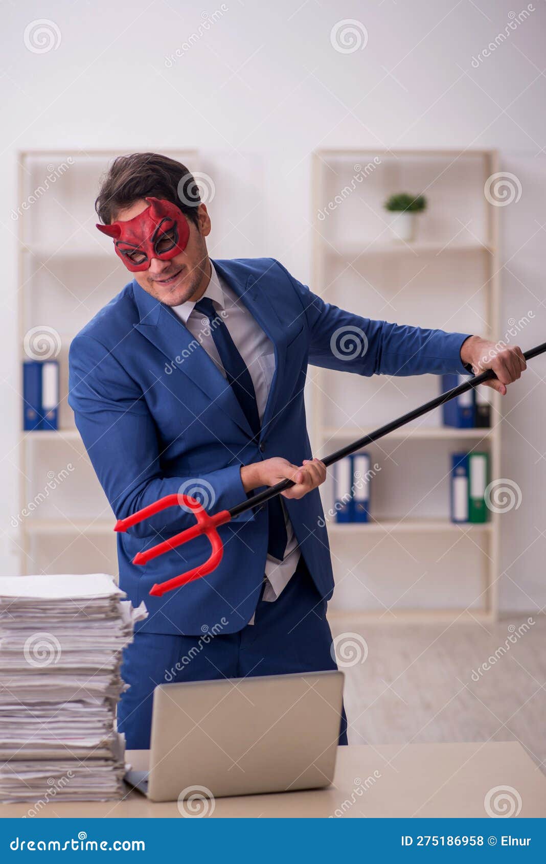 Devil Businessman and Too Much Work in the Office Stock Photo - Image ...