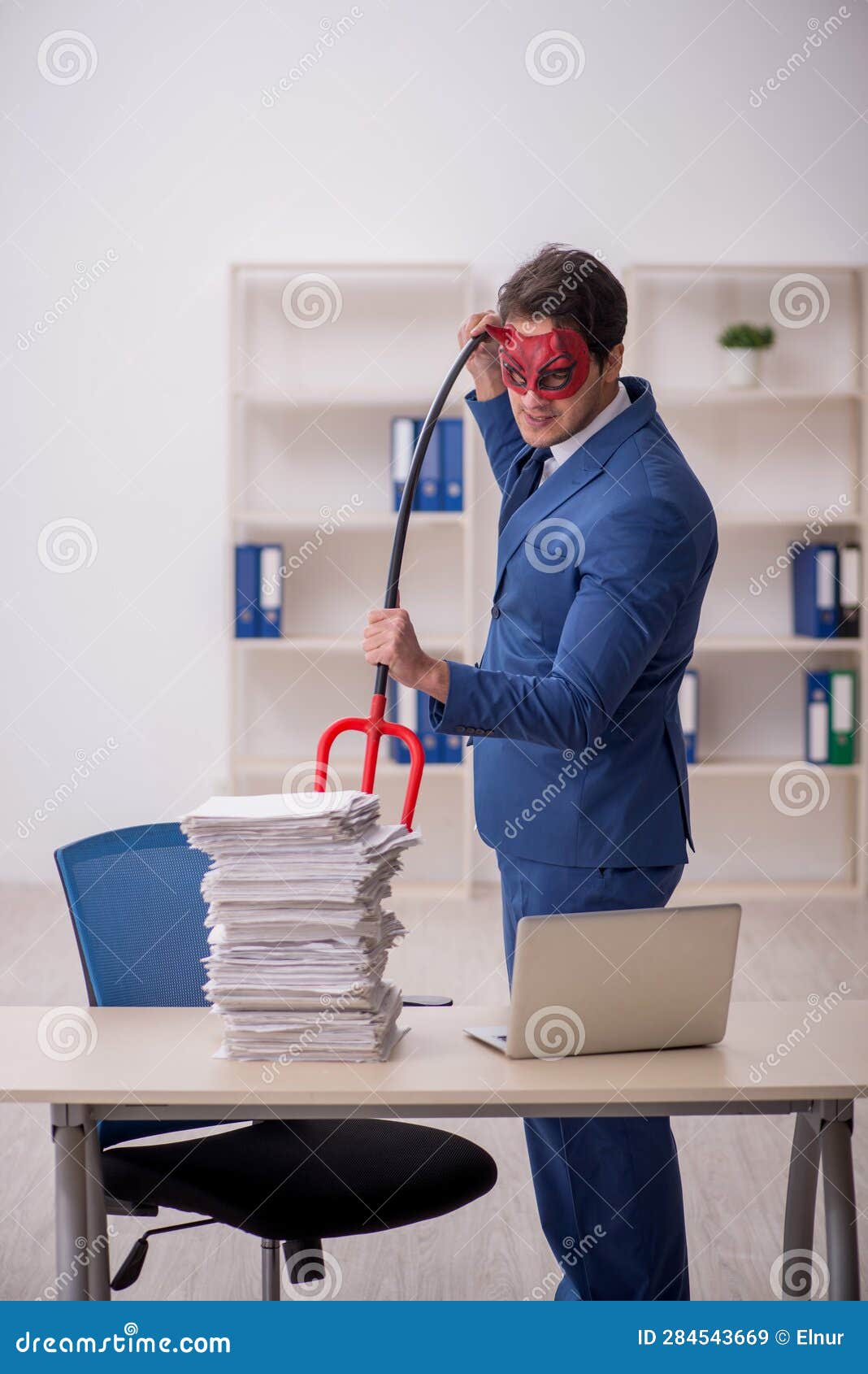 Devil Businessman and Too Much Work in the Office Stock Image - Image ...