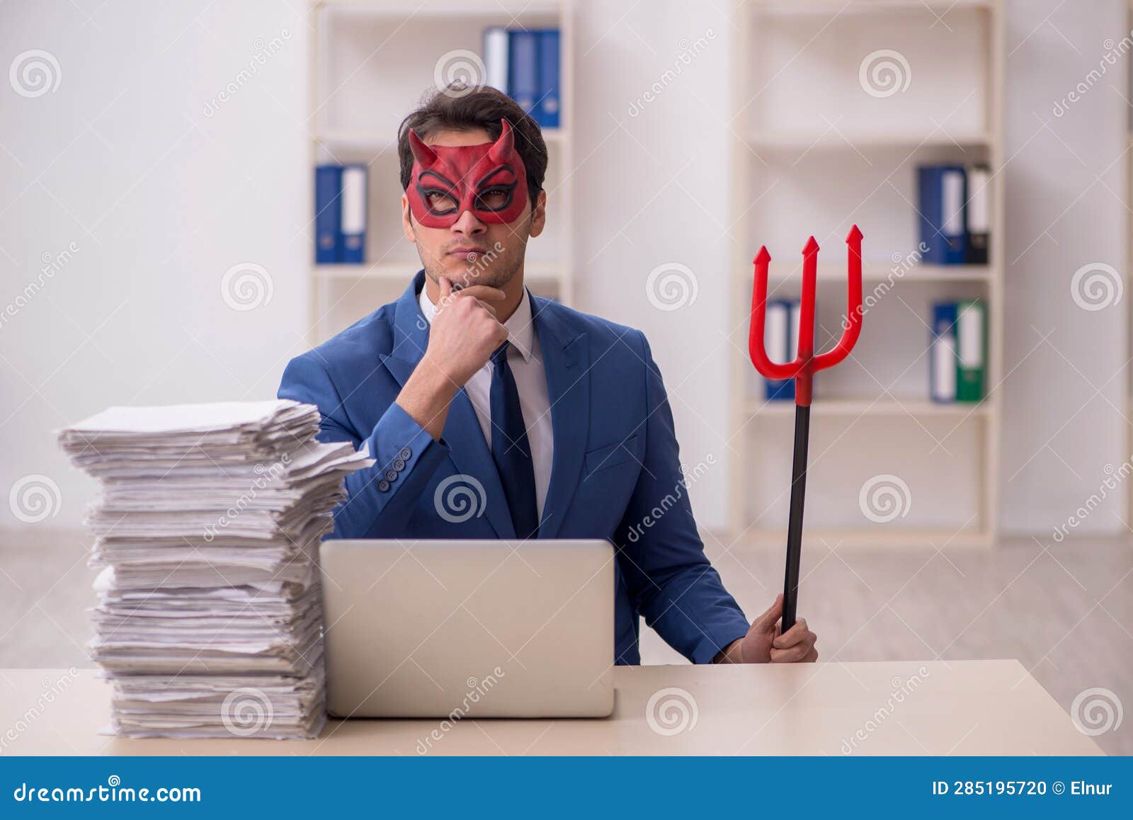 Devil Businessman and Too Much Work in the Office Stock Photo - Image ...