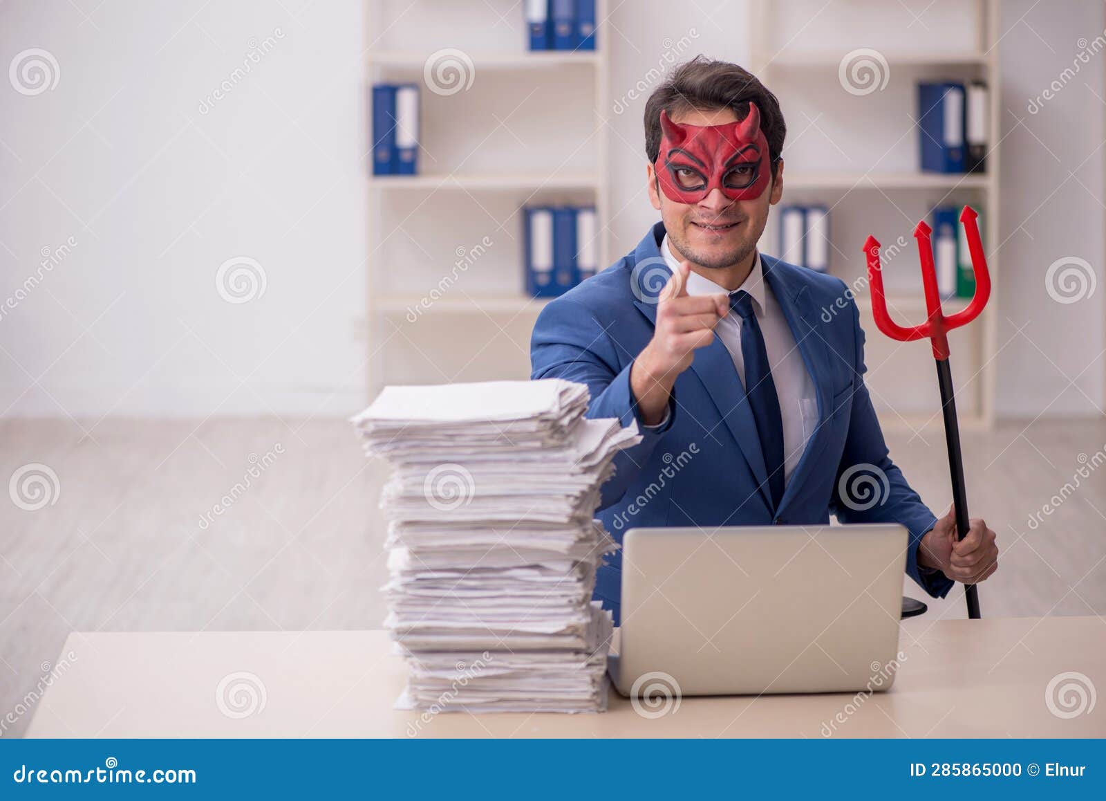 Devil Businessman and Too Much Work in the Office Stock Photo - Image ...