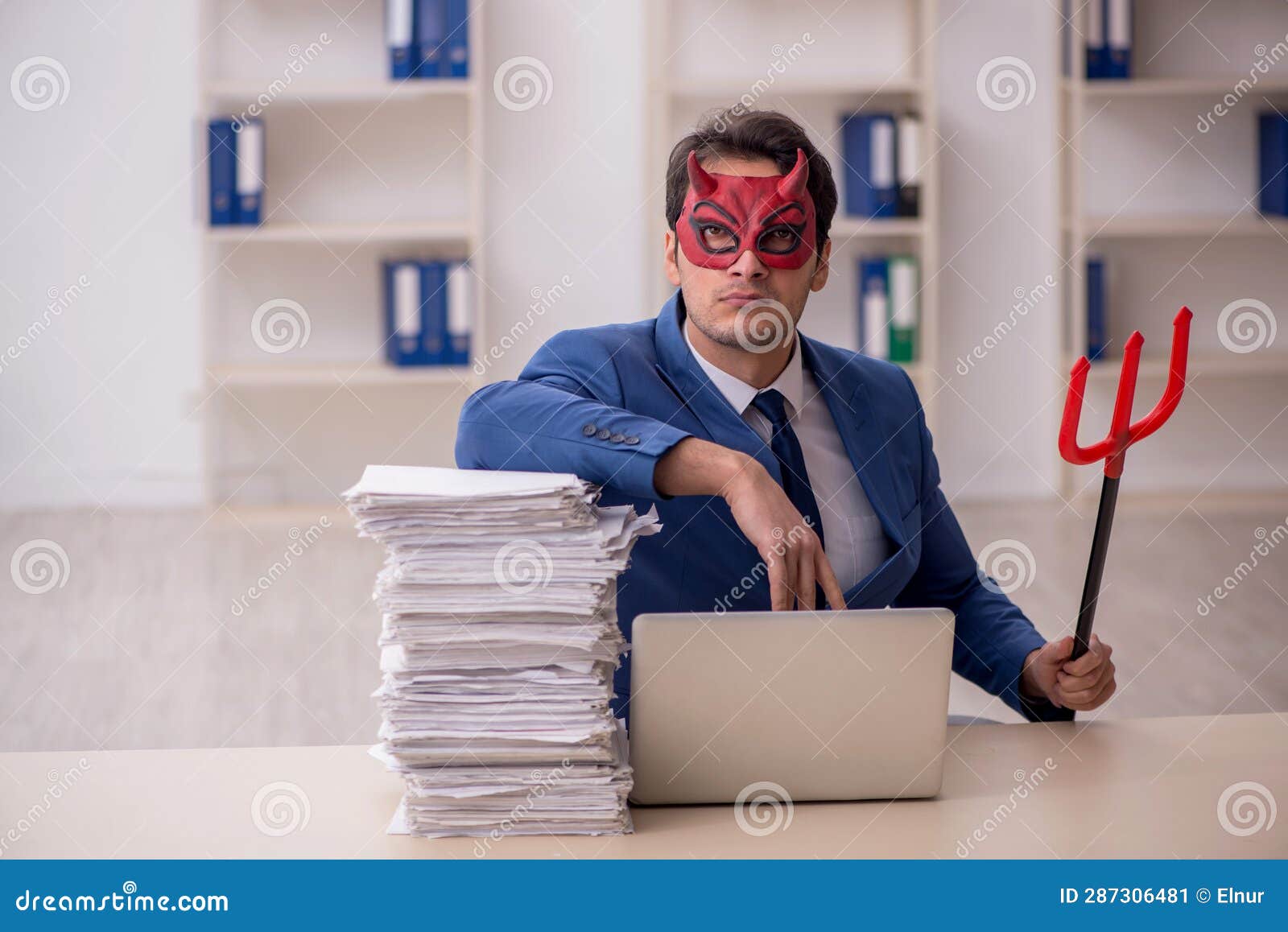 Devil Businessman and Too Much Work in the Office Stock Image - Image ...