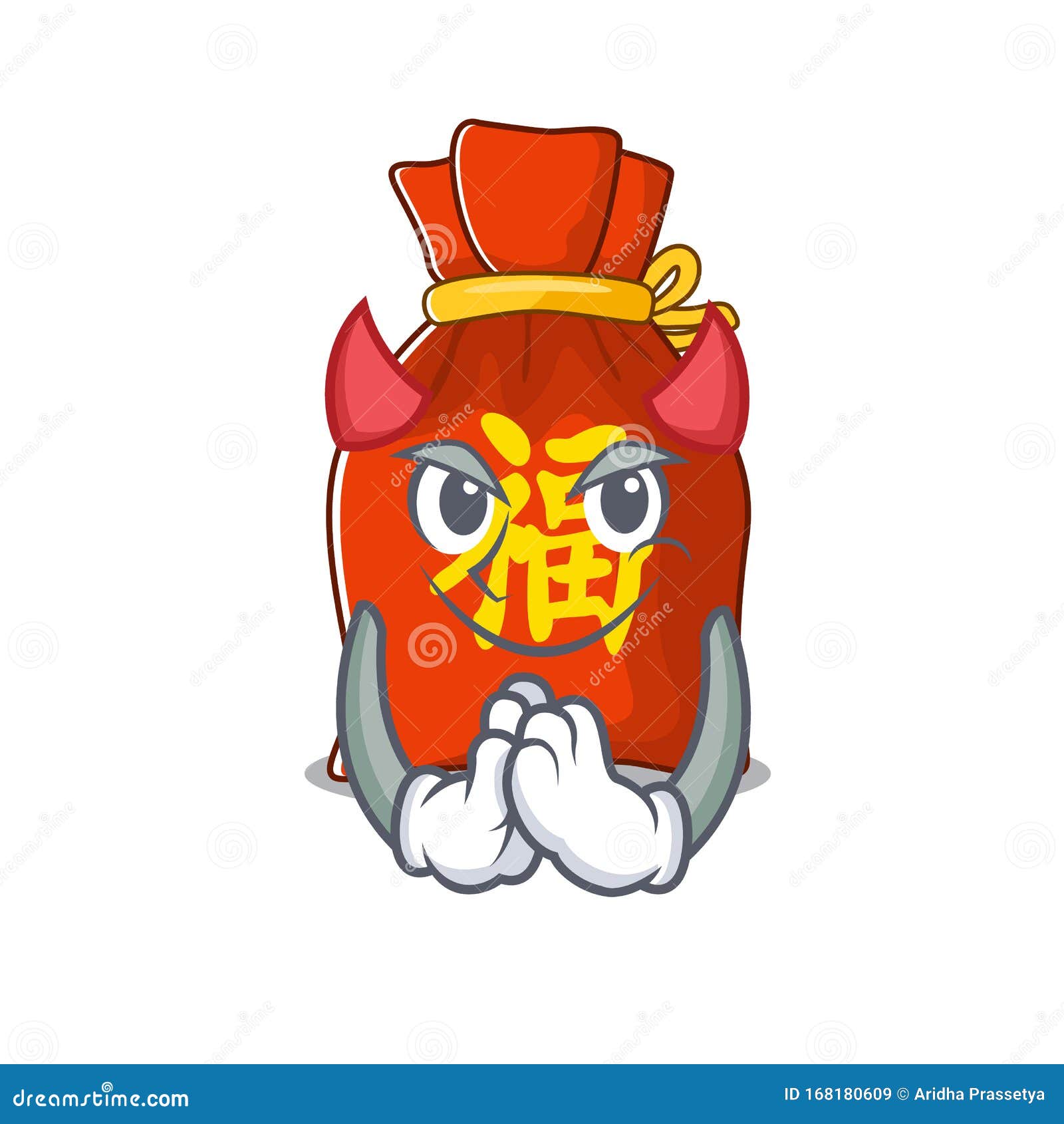 Devil Cartoon Character of Chinese Money Bag Scroll Design Stock Vector ...