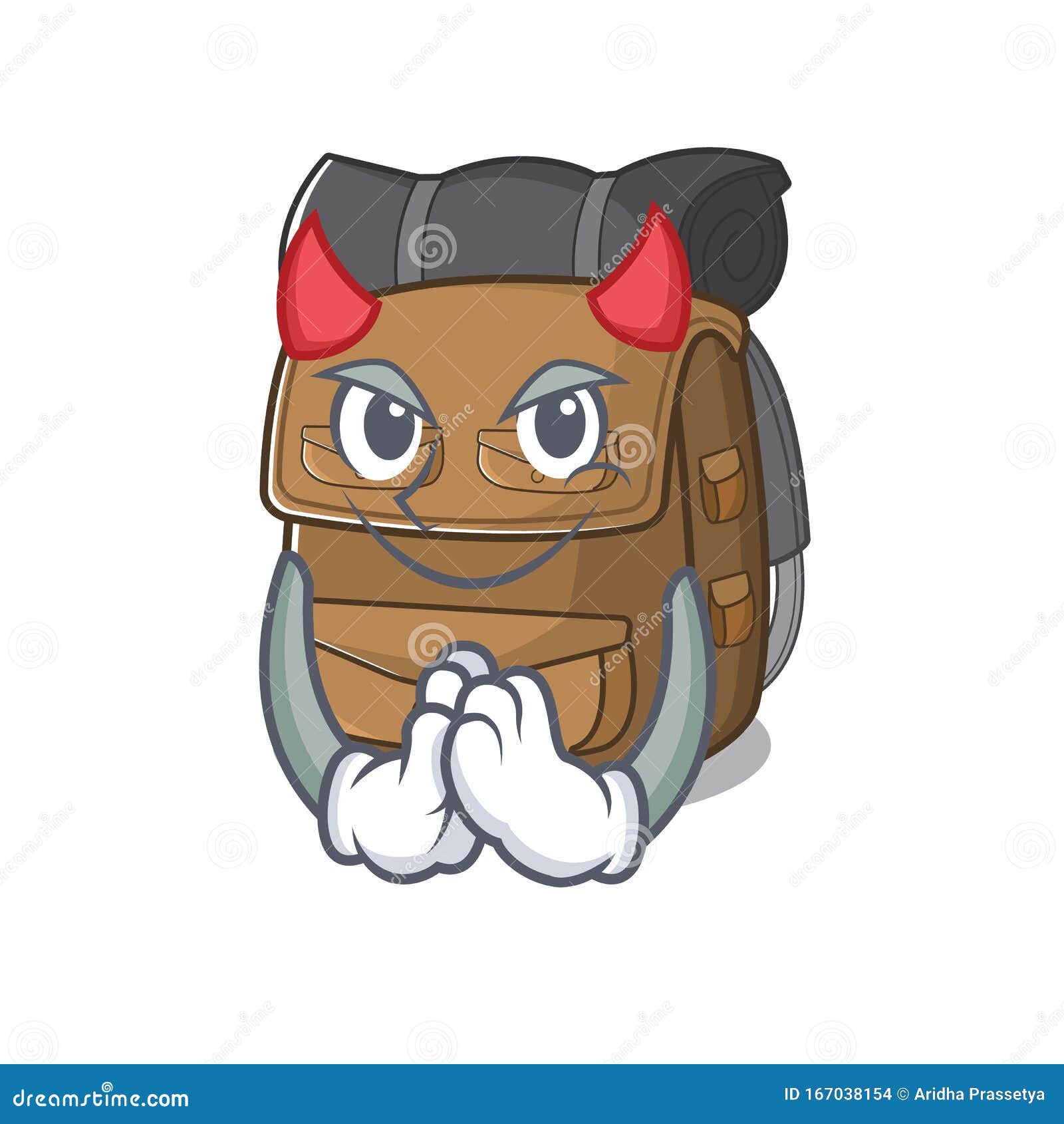 Devil Cartoon Character of Hiking Backpack Scroll Design Stock Vector ...