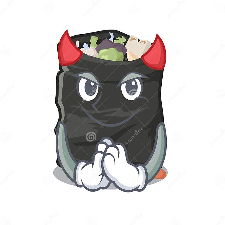 Devil Cartoon Garbage Bag Next To Table Stock Vector - Illustration of ...