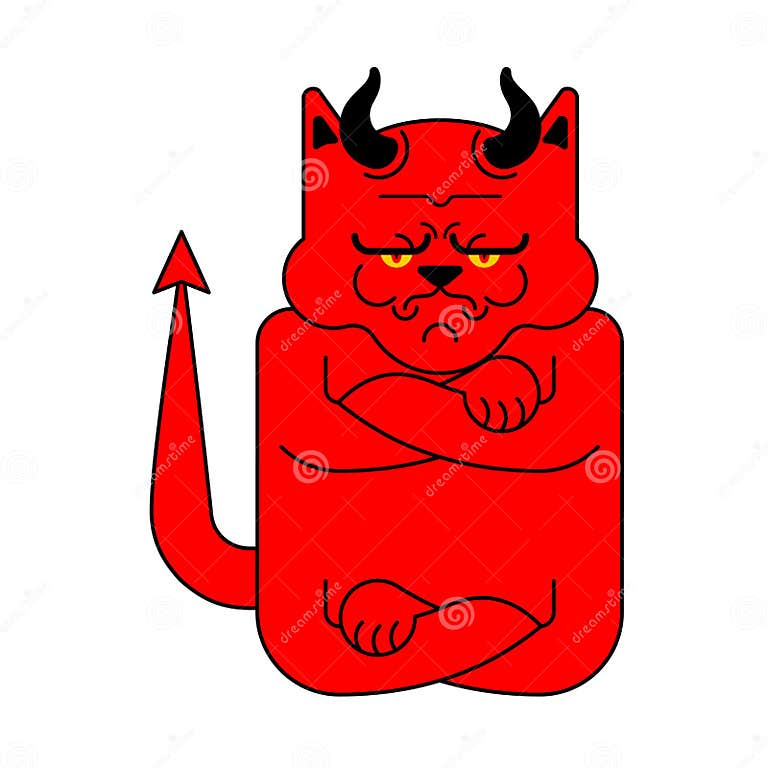 Devil Cat Grumpy Isolated. Angry Red Demon Pet Stock Vector ...