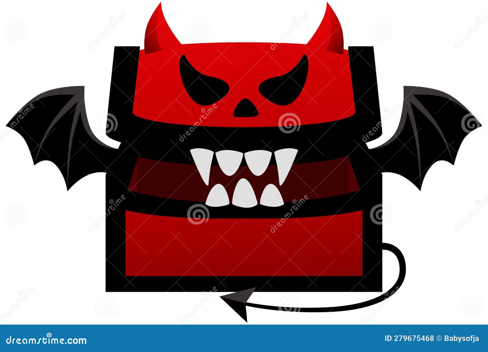Devil Chest, Empty Box, Open Red Casket with Wings, Teeth and Horns. Pc ...