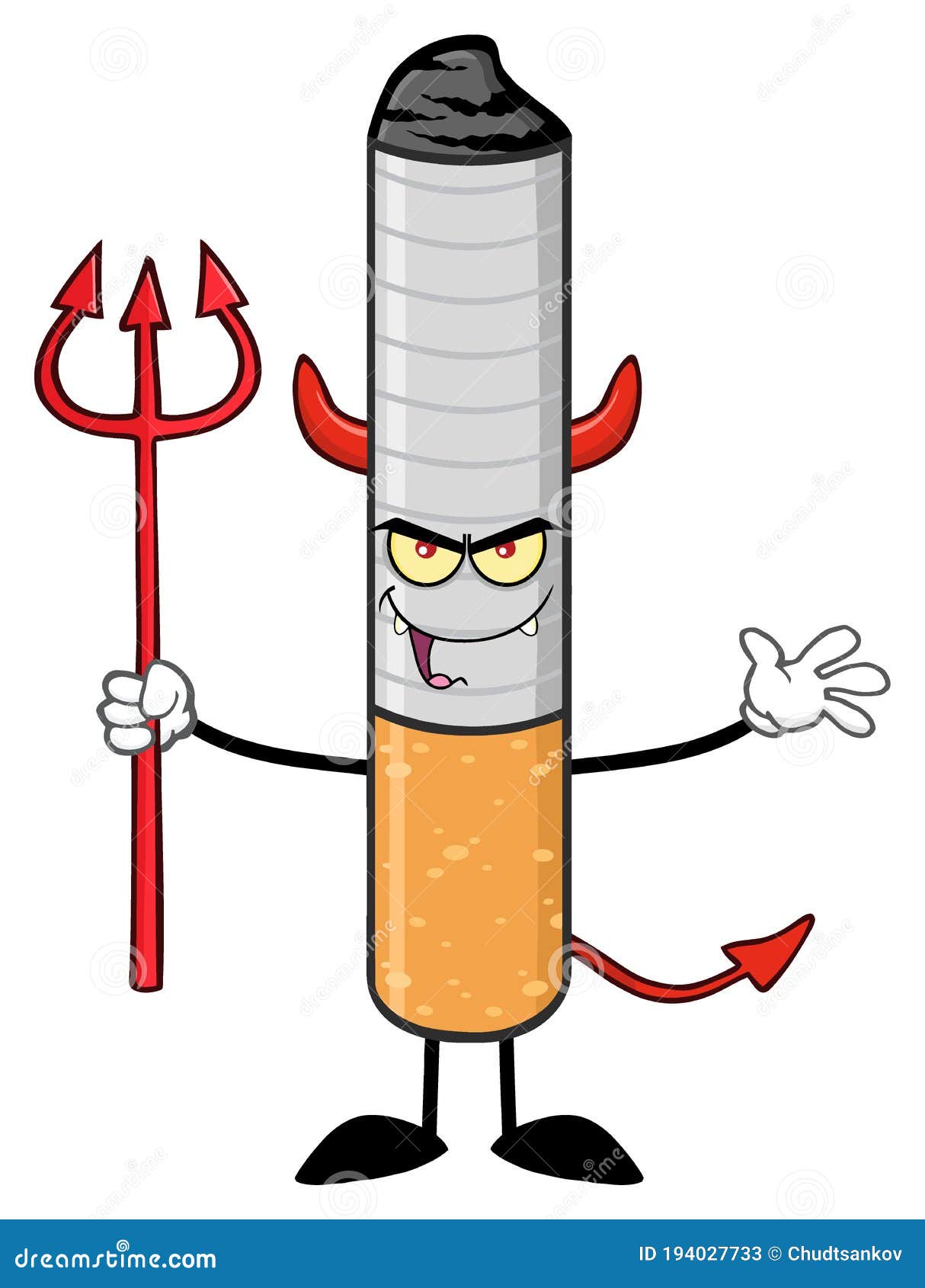 Devil Cigarette Cartoon Mascot Character Welcoming and Holding a ...