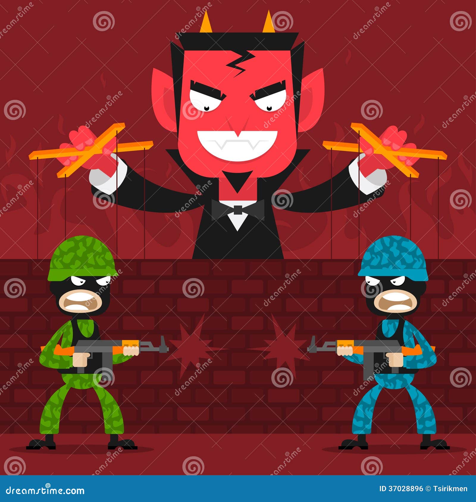 Devil Controls Soldiers Puppets Stock Vector - Illustration of devil ...