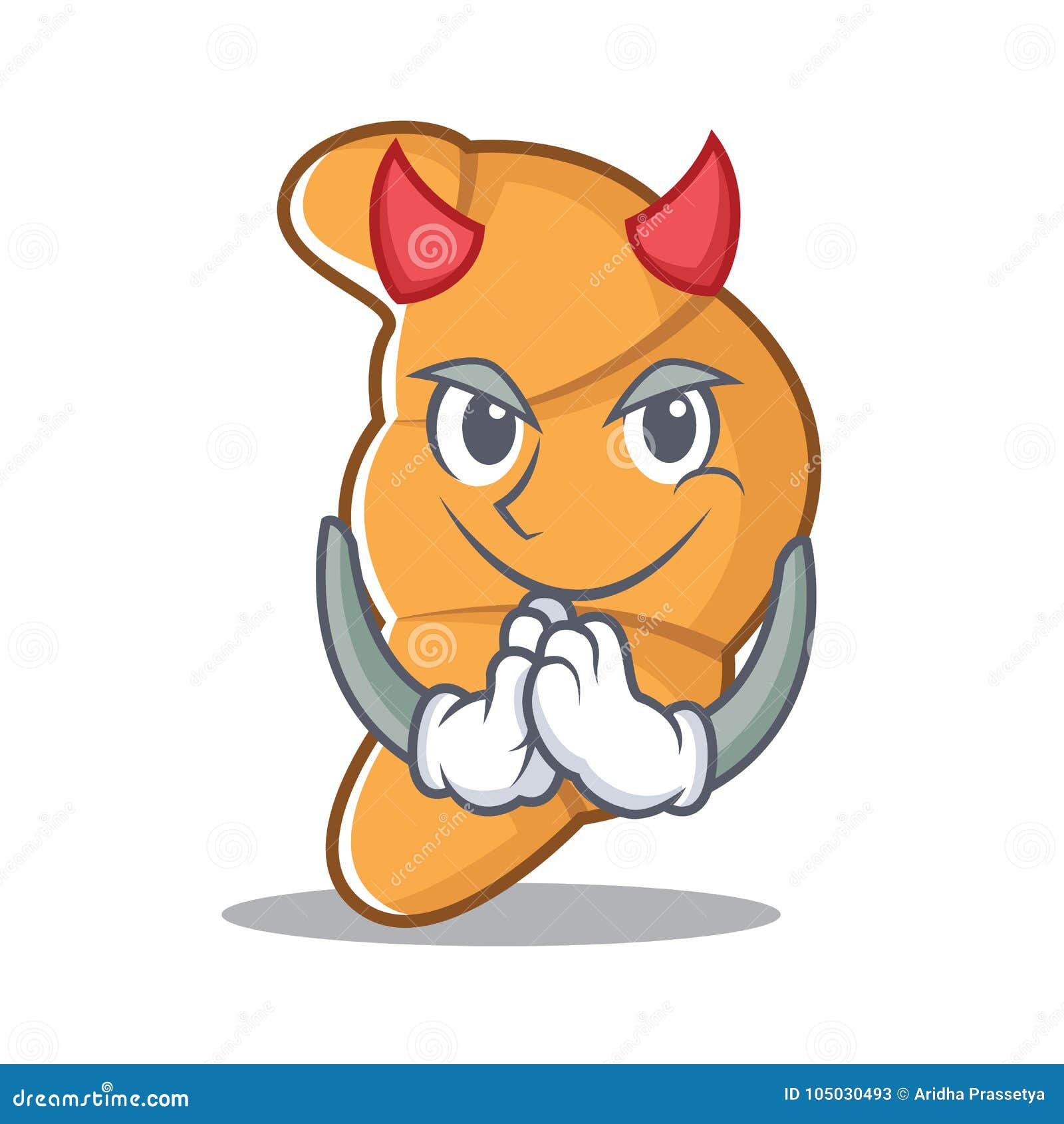 Devil Croissant Character Cartoon Style Stock Vector - Illustration of ...