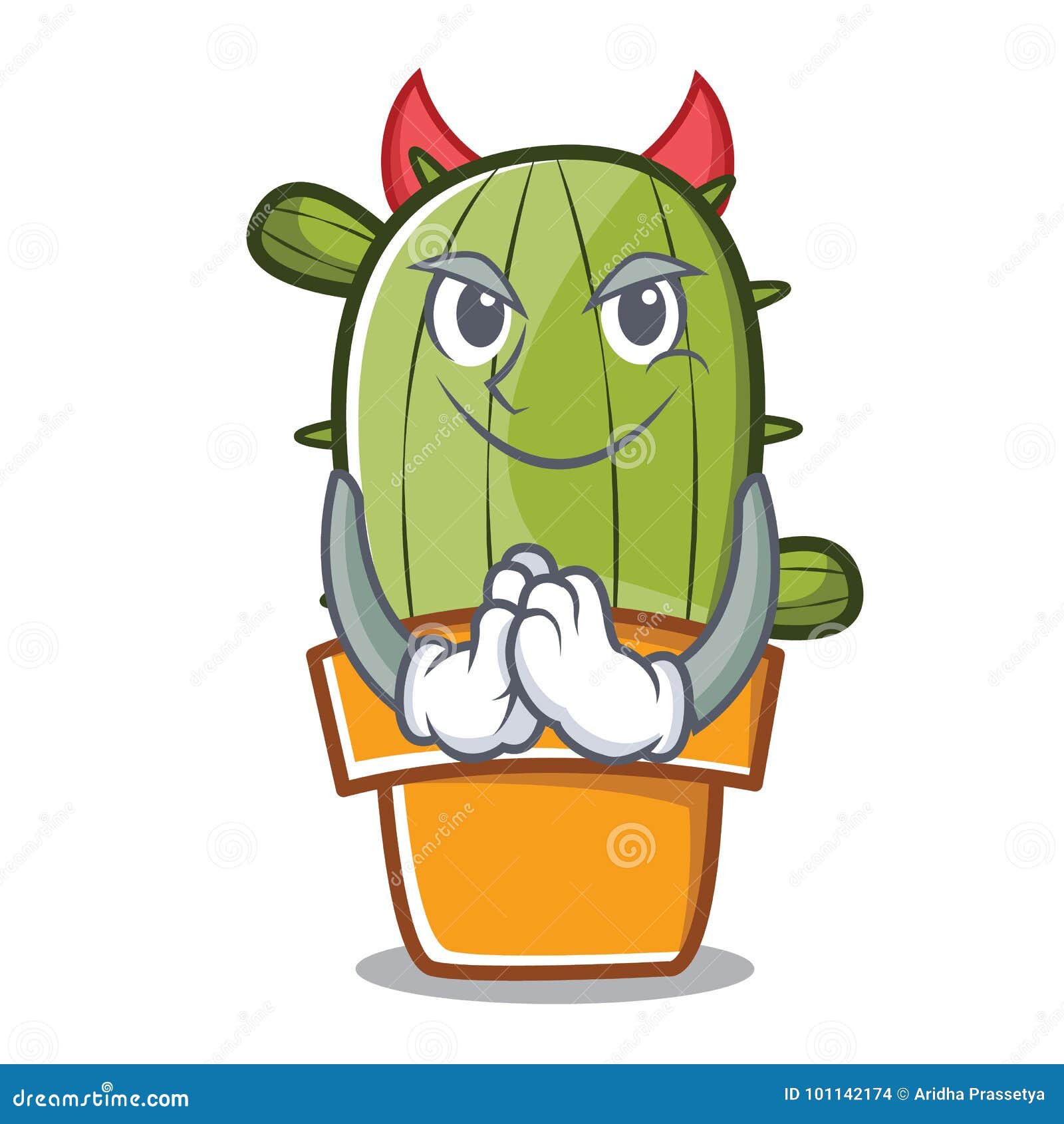 Devil Cute Cactus Character Cartoon Stock Vector - Illustration of face ...