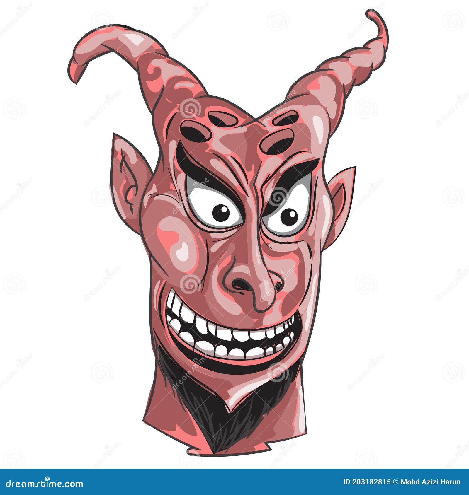 A Devil Demon Cartoon Character Face With An Evil Grin. Alien Face With ...