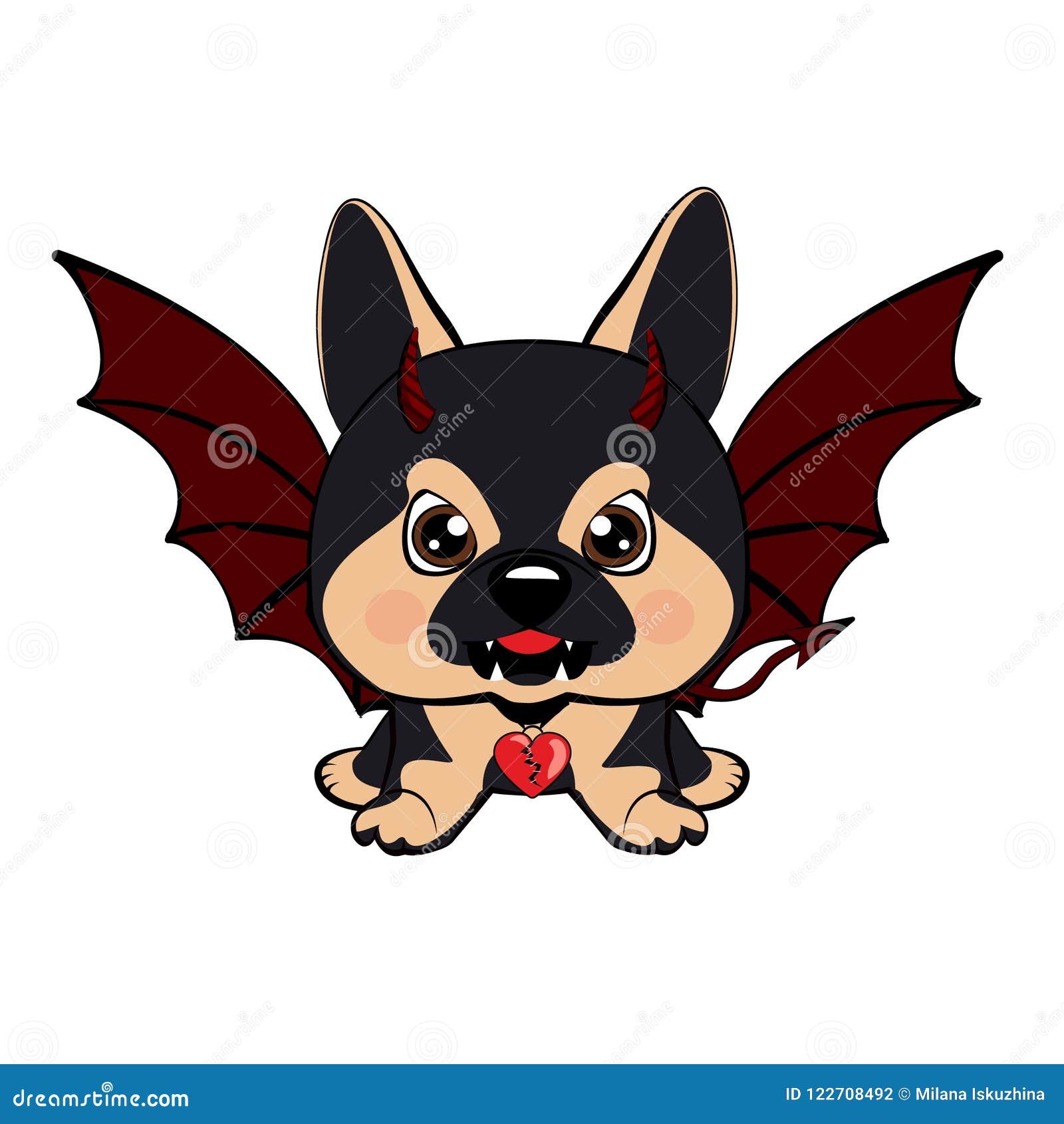Devil Dog with Horns and Bat Wings Stock Vector - Illustration of love ...