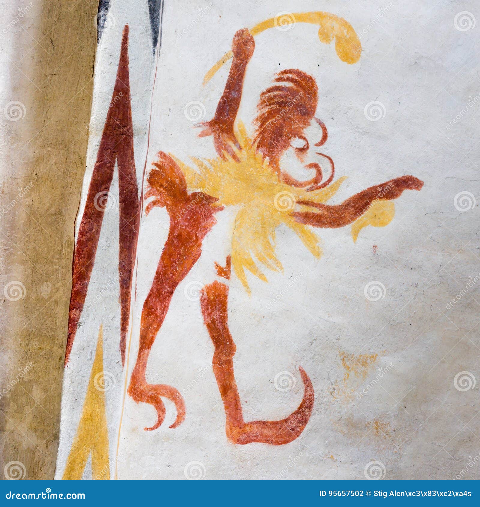 Devil Dressed in Feathers, a Medieval Mural Stock Photo - Image of ...