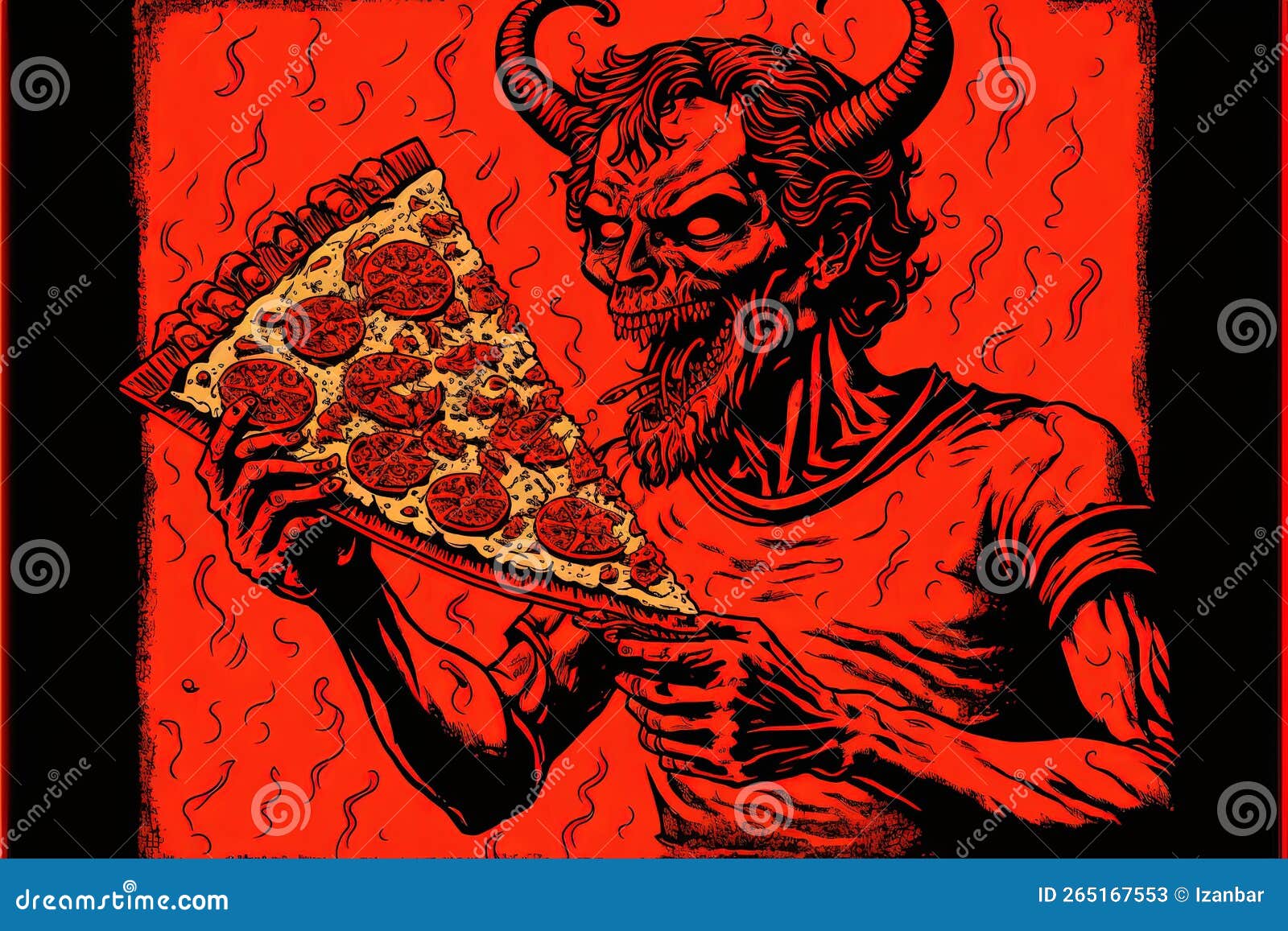 Devil Eating a Pizza Illustration Generative Ai Stock Illustration ...
