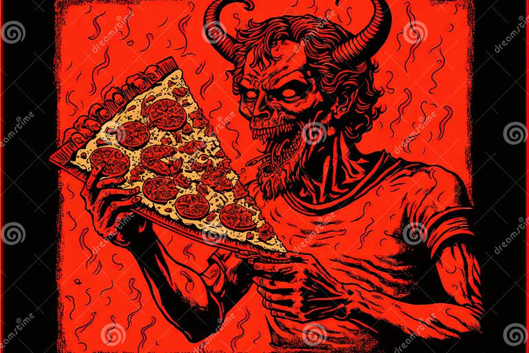 Devil Eating a Pizza Illustration Generative Ai Stock Illustration ...