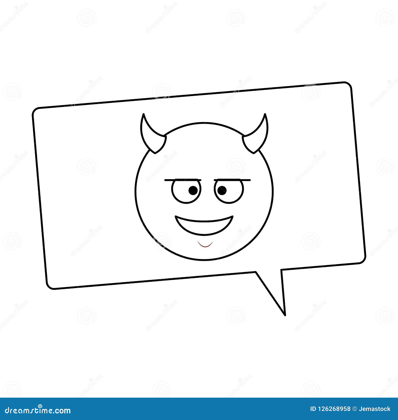 Devil Emoticon in Bubble in Black and White Stock Vector - Illustration ...