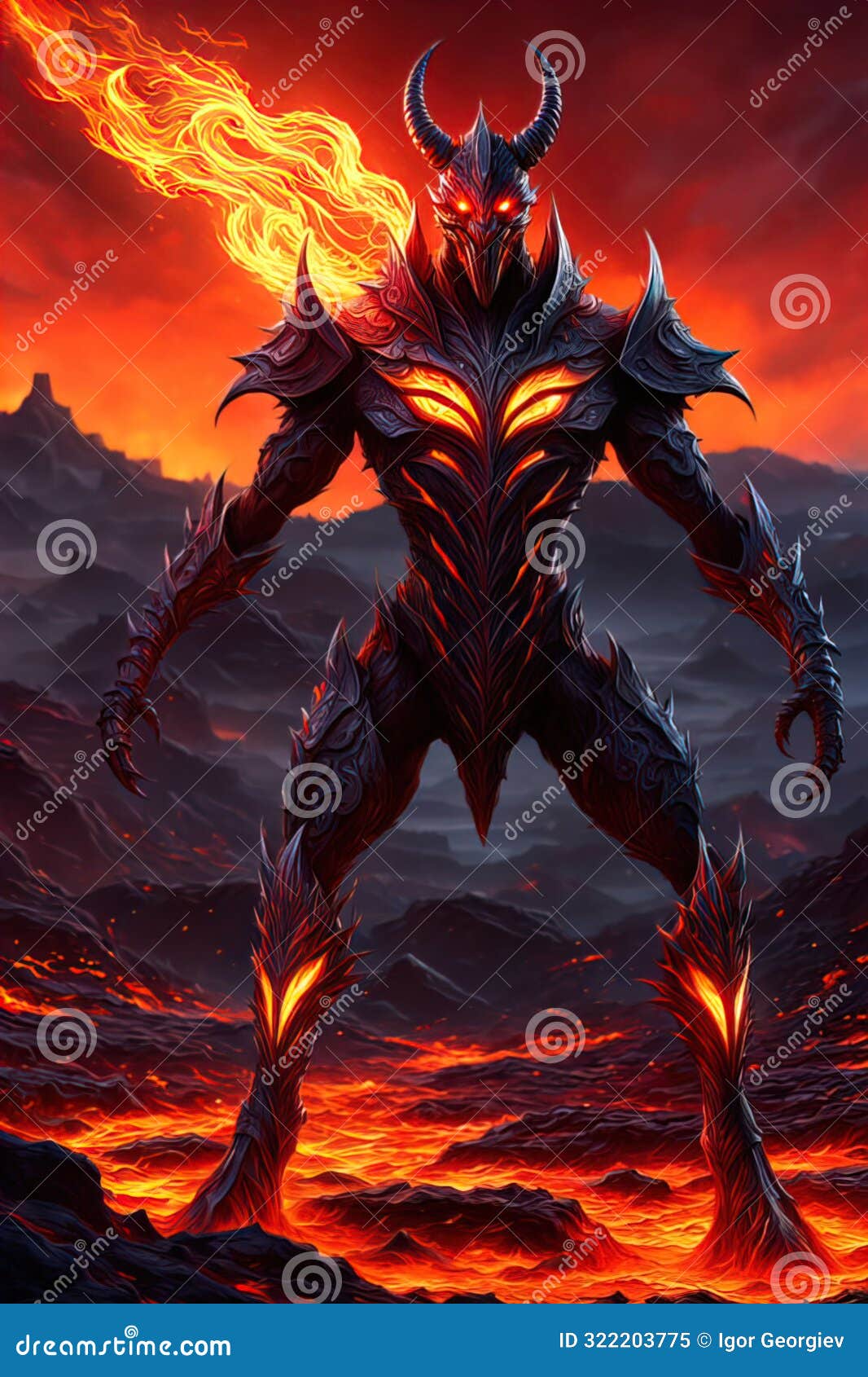 Flame Demon Satanic Horror Creature Stock Illustration - Illustration ...