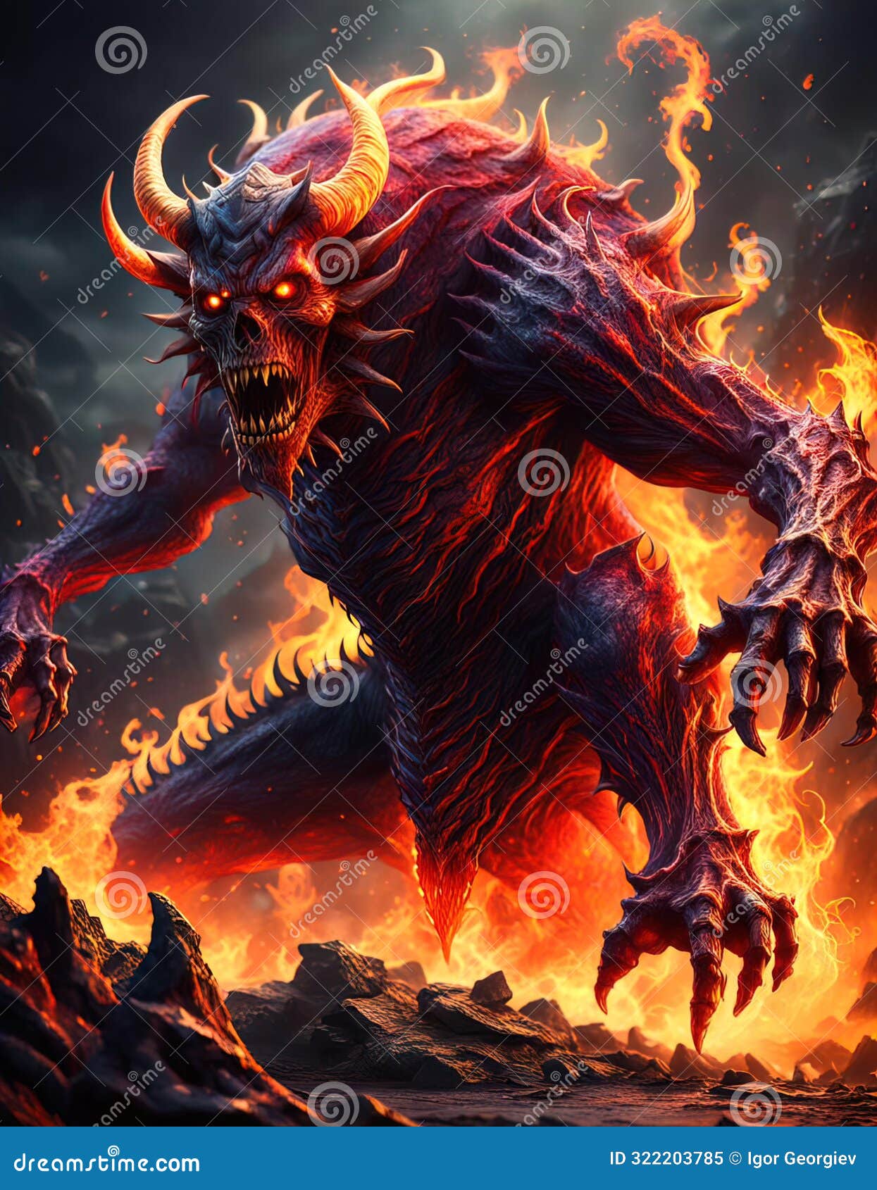 Flame Demon Satanic Horror Creature Stock Illustration - Illustration ...