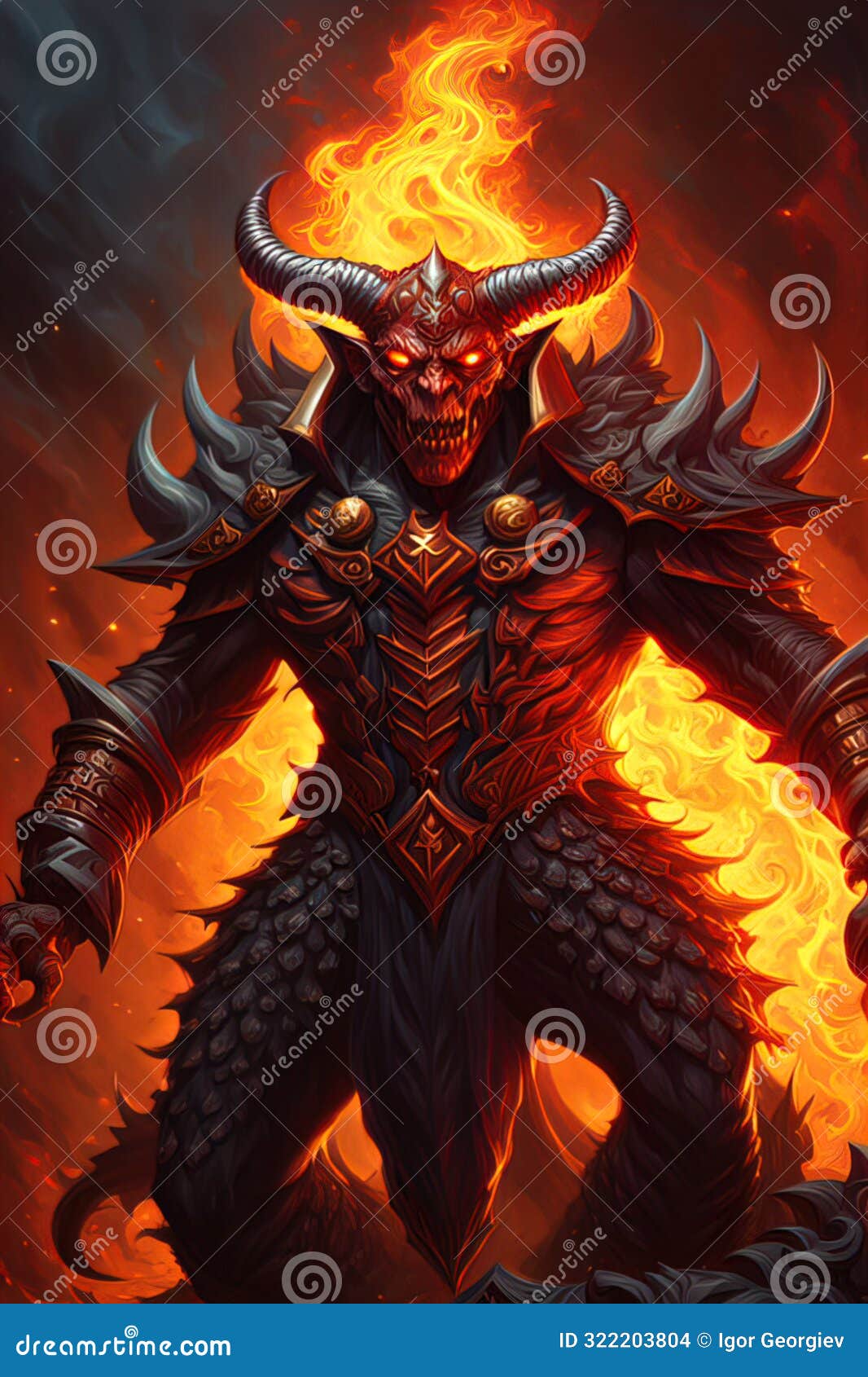 Flame Demon Satanic Horror Creature Stock Illustration - Illustration ...