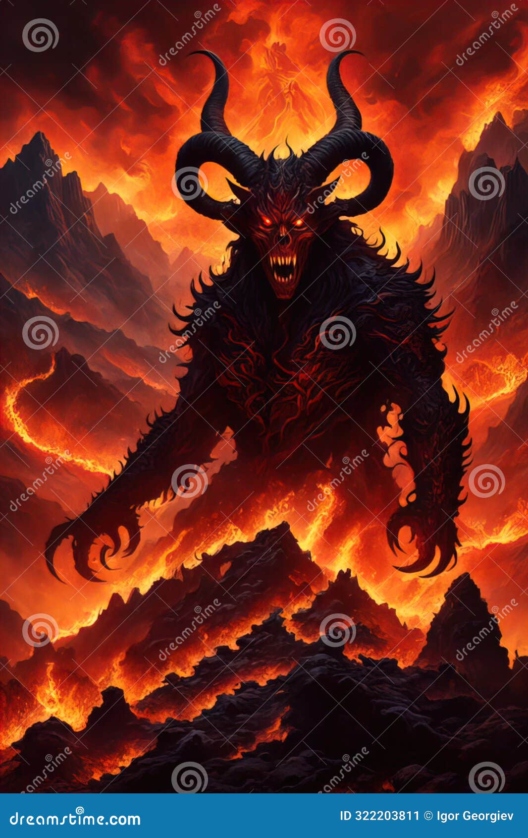 Flame Demon Satanic Horror Creature Stock Illustration - Illustration ...
