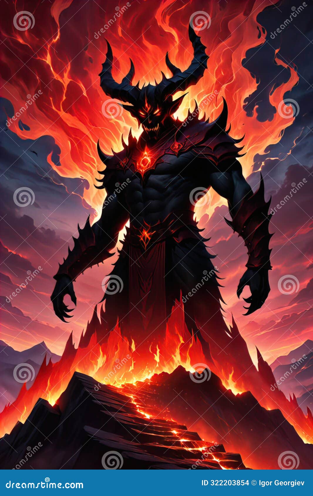 Flame Demon Satanic Horror Creature Stock Illustration - Illustration ...