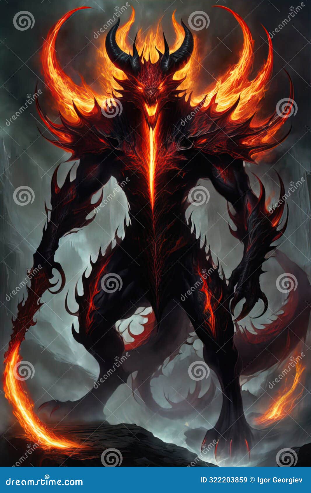 Flame Demon Satanic Horror Creature Stock Illustration - Illustration ...