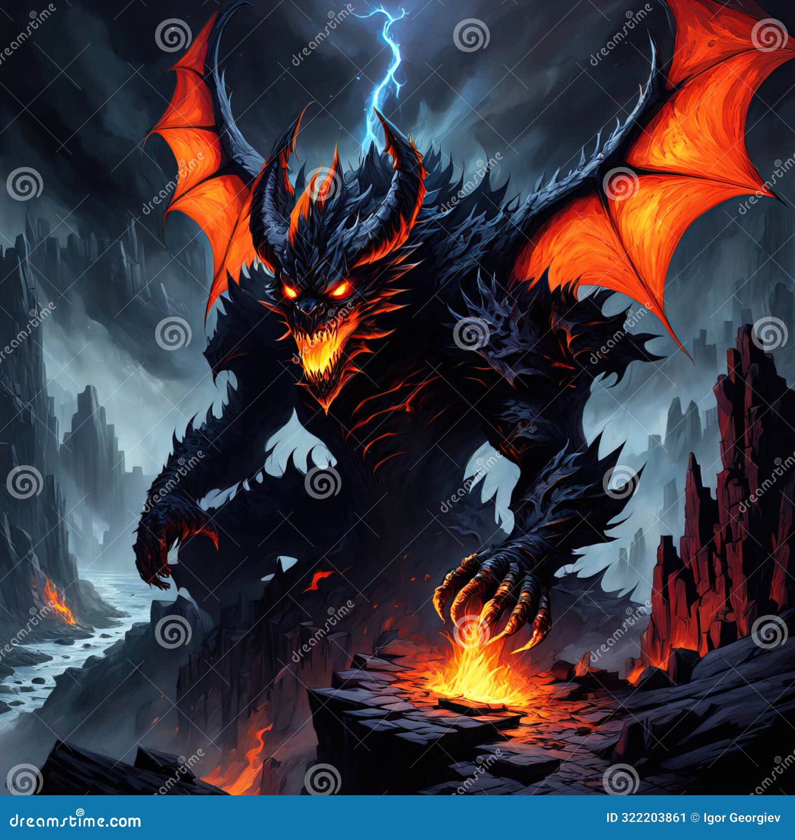 Flame Demon Satanic Horror Creature Stock Illustration - Illustration ...