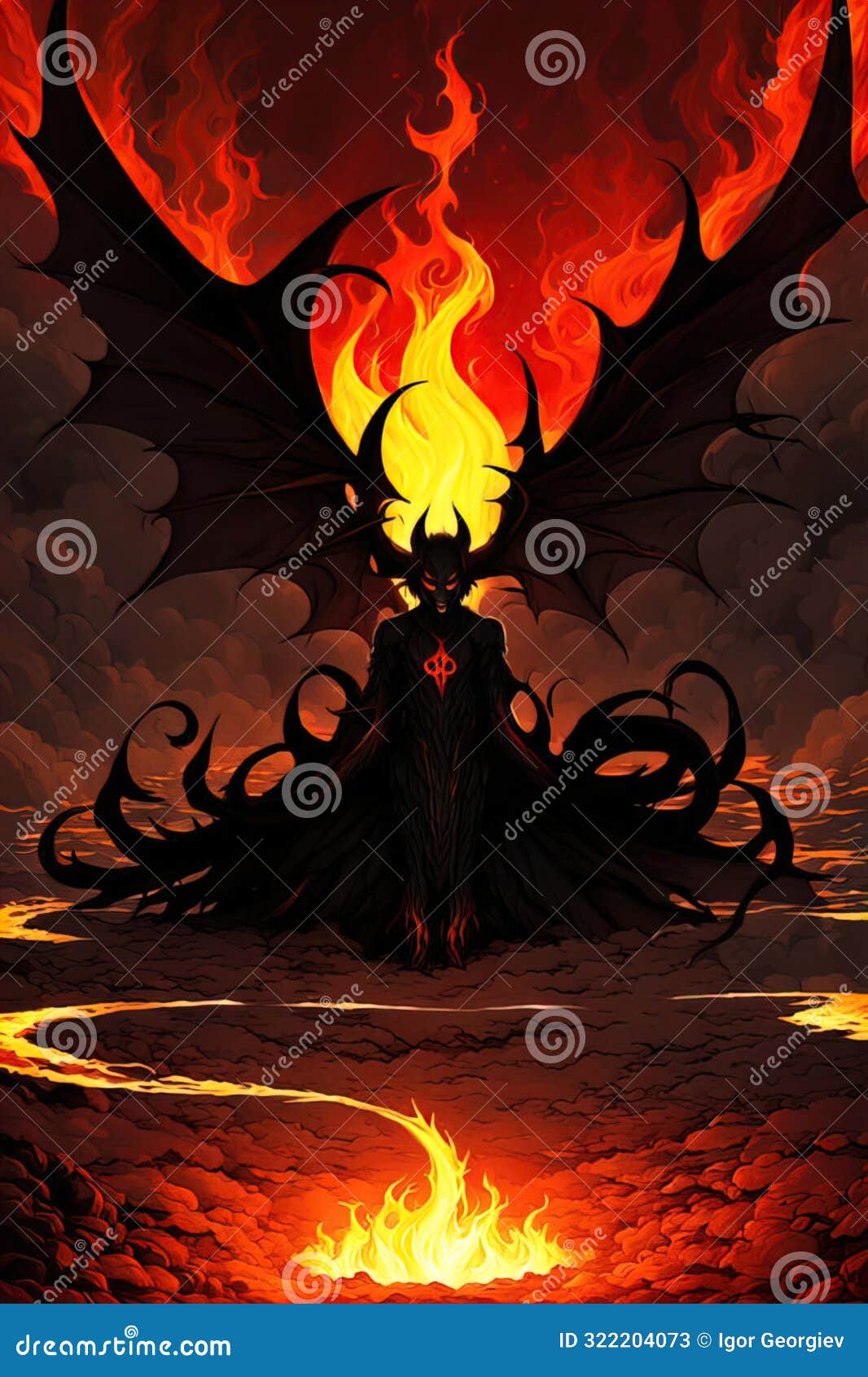 Flame Demon Satanic Horror Creature Stock Illustration - Illustration ...