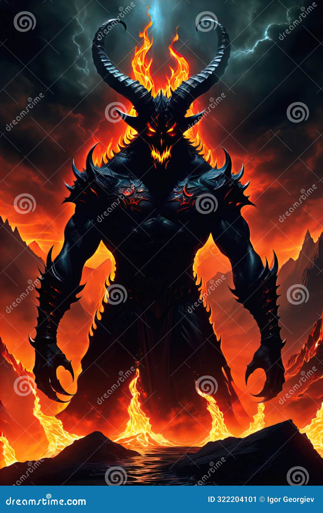 Flame Demon Satanic Horror Creature Stock Illustration - Illustration ...