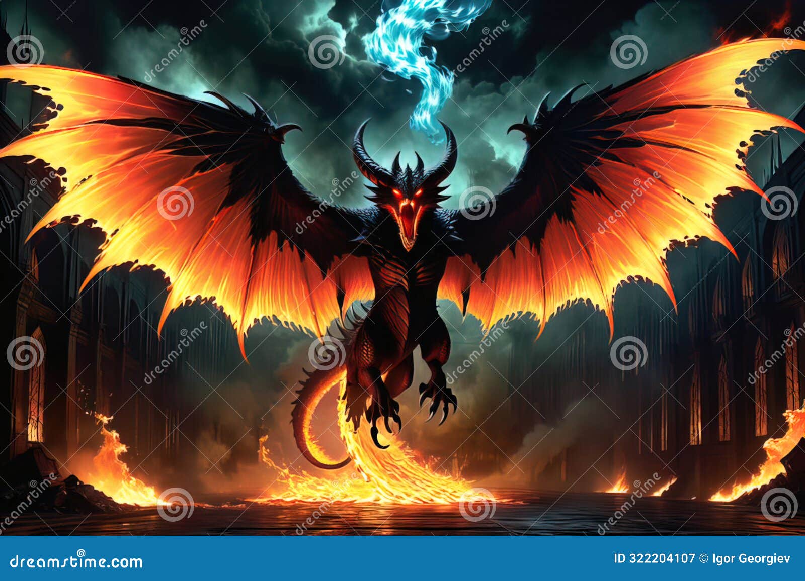 Flame Demon Satanic Horror Creature Stock Illustration - Illustration ...