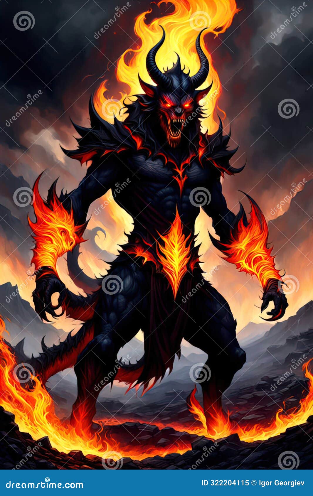 Flame Demon Satanic Horror Creature Stock Illustration - Illustration ...