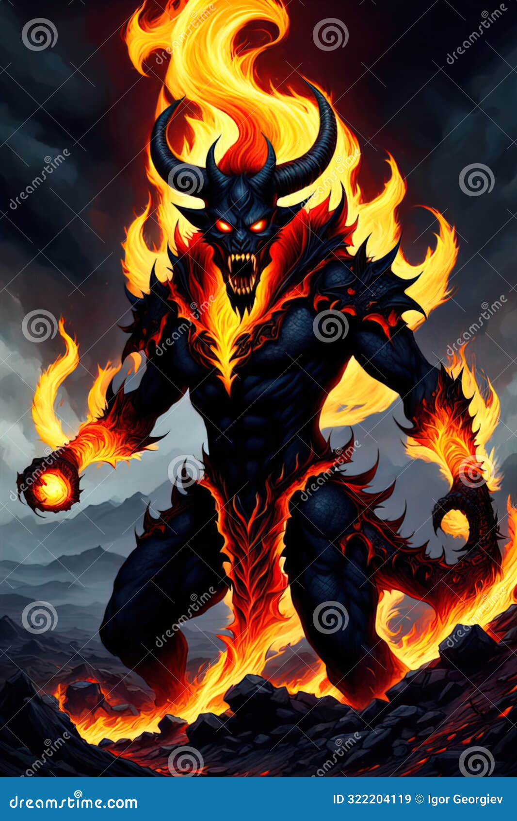Flame Demon Satanic Horror Creature Stock Illustration - Illustration ...