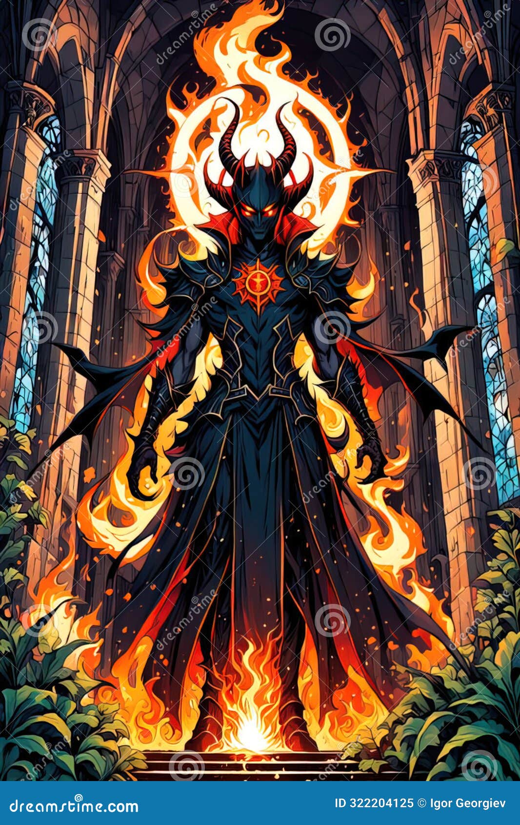 Flame Demon Satanic Horror Creature Stock Illustration - Illustration ...