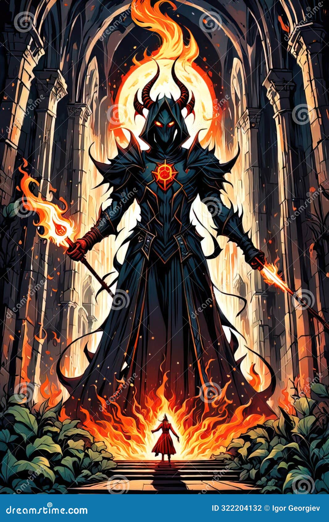 Flame Demon Satanic Horror Creature Stock Illustration - Illustration ...