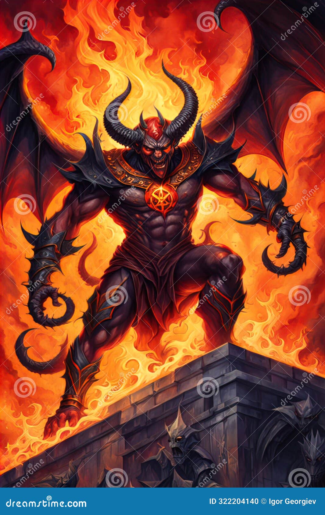 Flame Demon Satanic Horror Creature Stock Illustration - Illustration ...