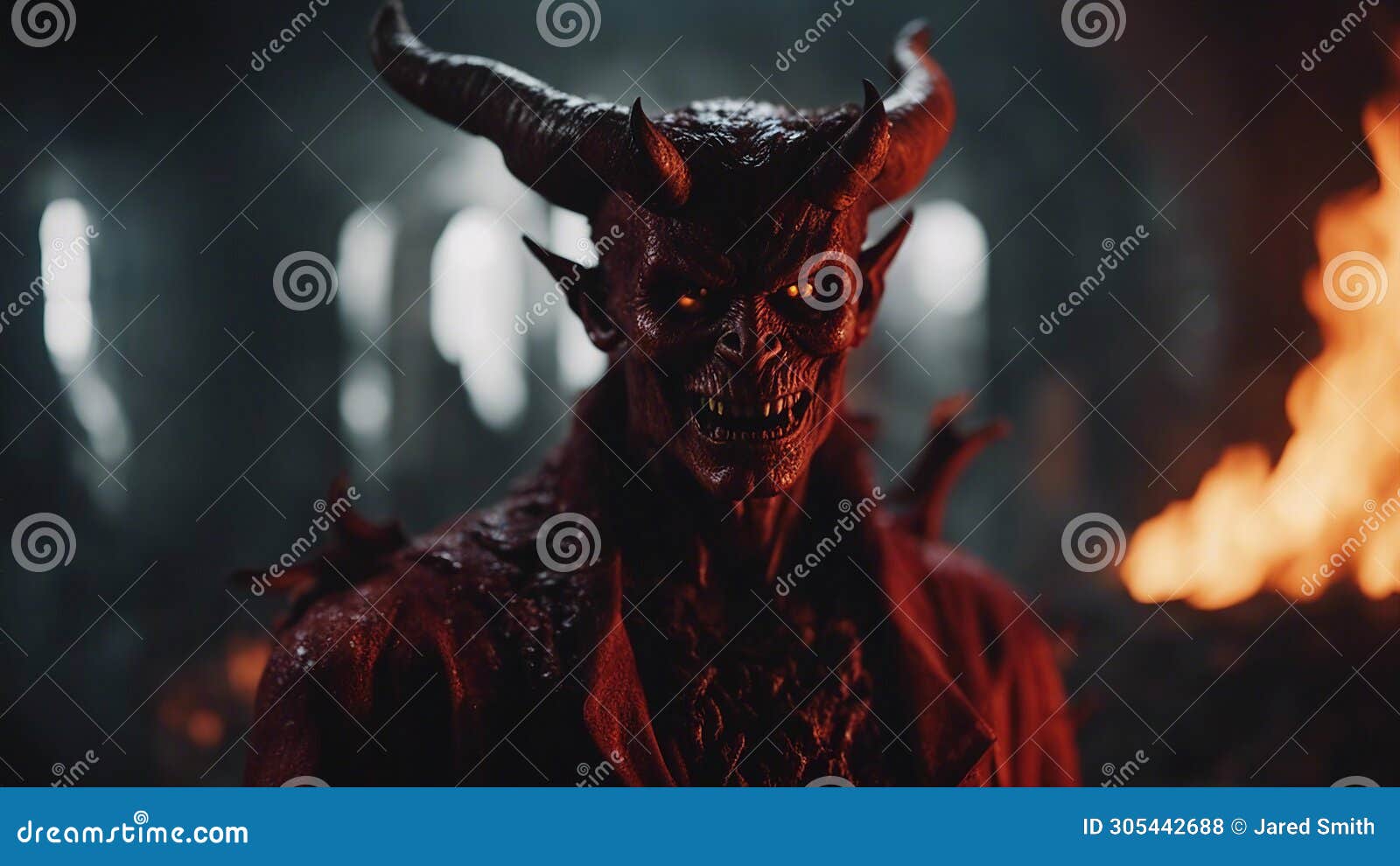 Devil In The Fire Scary Portrait Of A Devil Figure In Hell Background ...