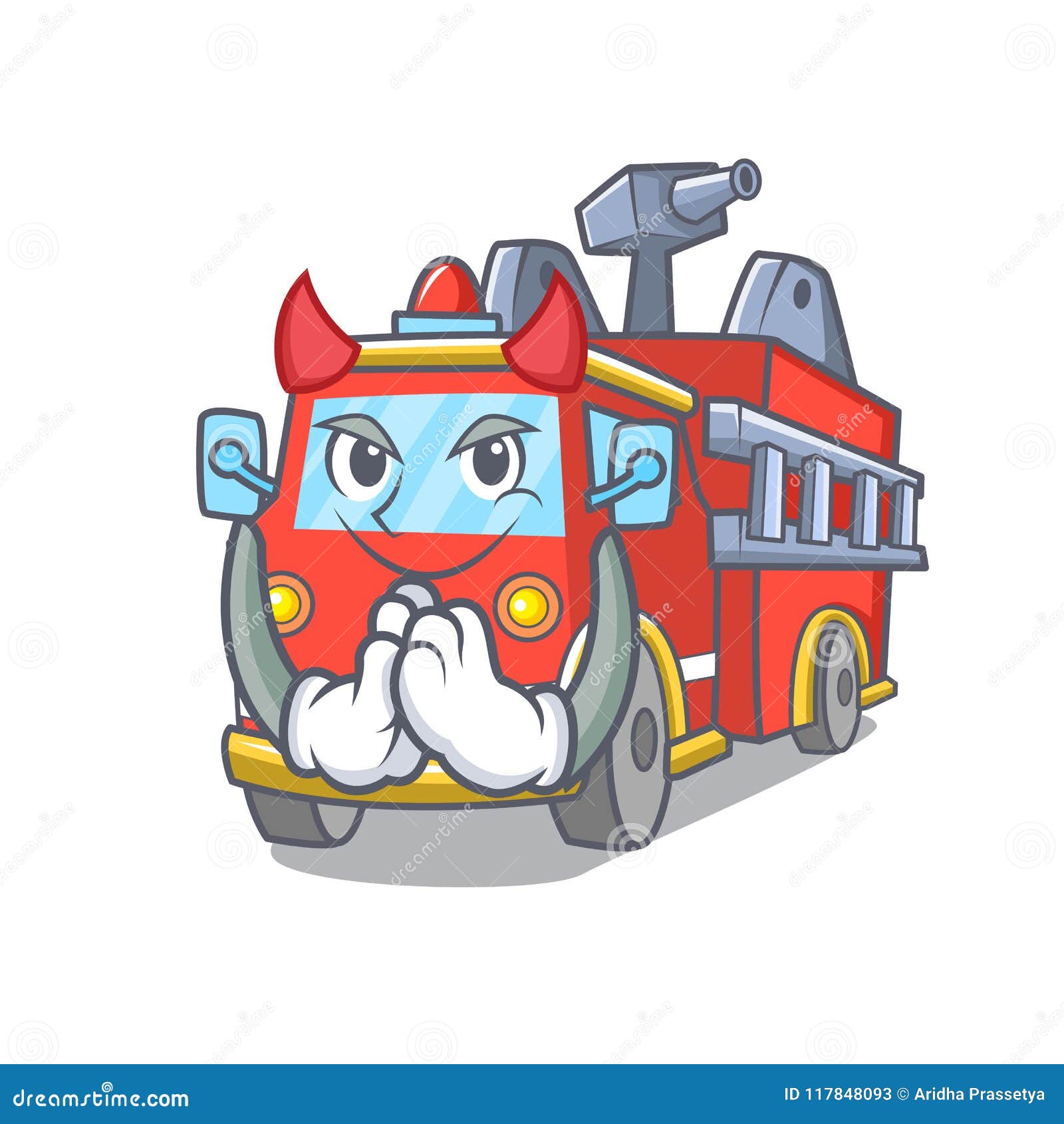 Devil Fire Truck Mascot Cartoon Stock Vector - Illustration of safety ...