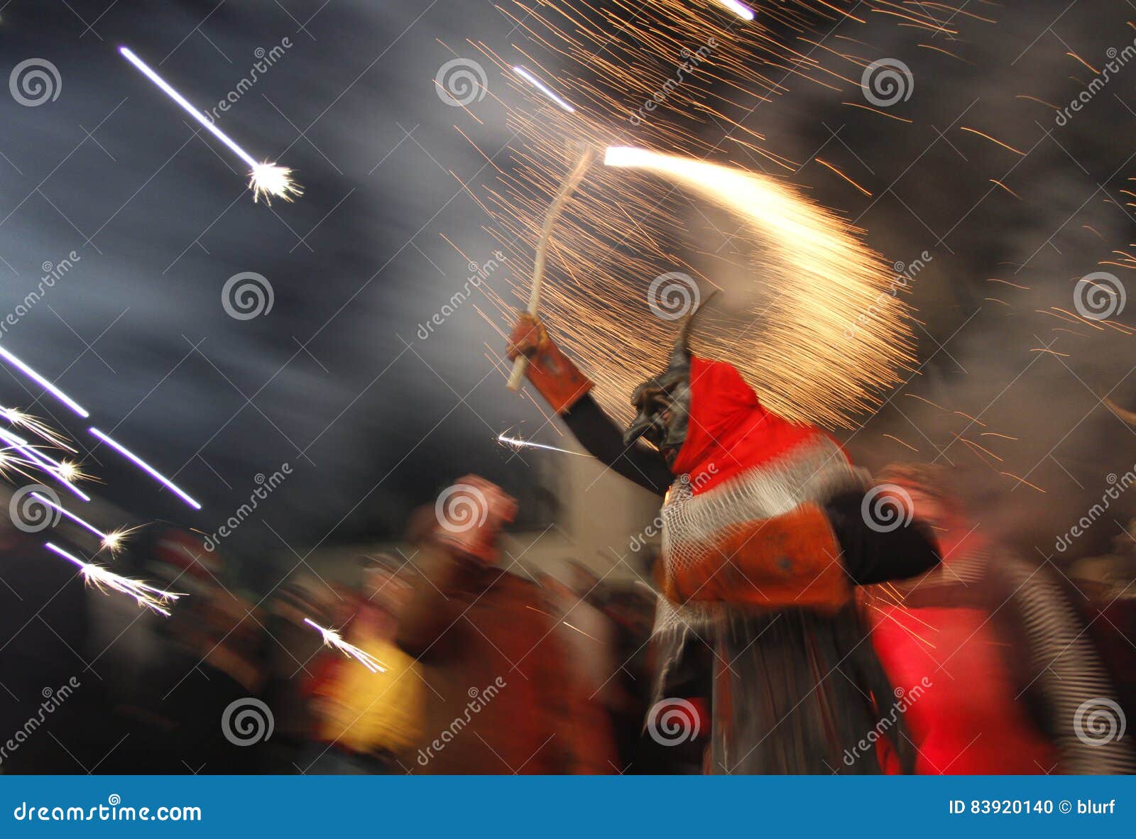 Devil with Fireworks Running at Correfoc Sant Sebastian Editorial Image ...