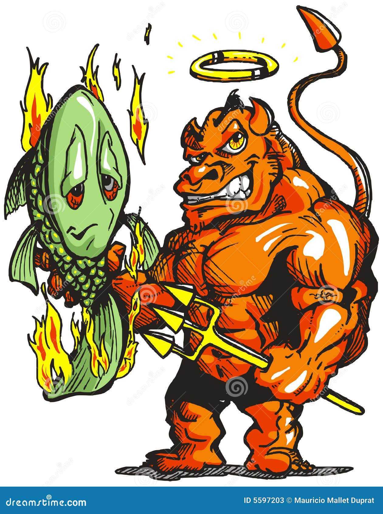 Devil fish on fire. stock vector. Illustration of yellow - 5597203