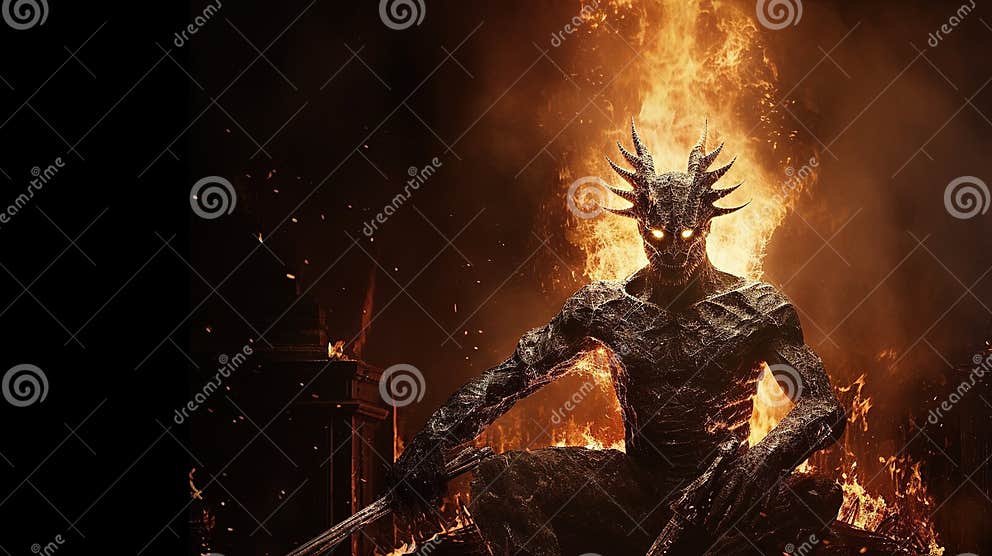 Devil in Flames. Demon in the Fire Stock Illustration - Illustration of ...
