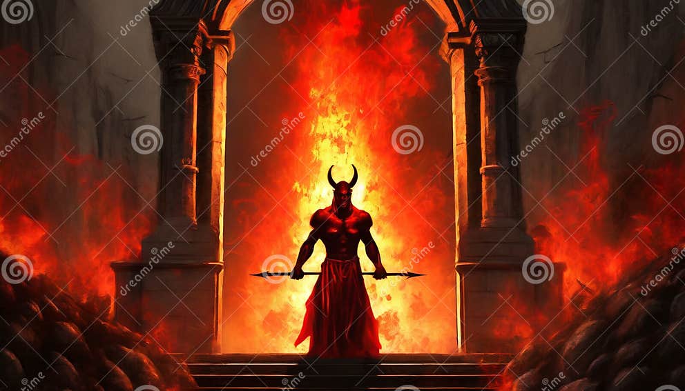 Devil in flames of hell stock illustration. Illustration of face ...